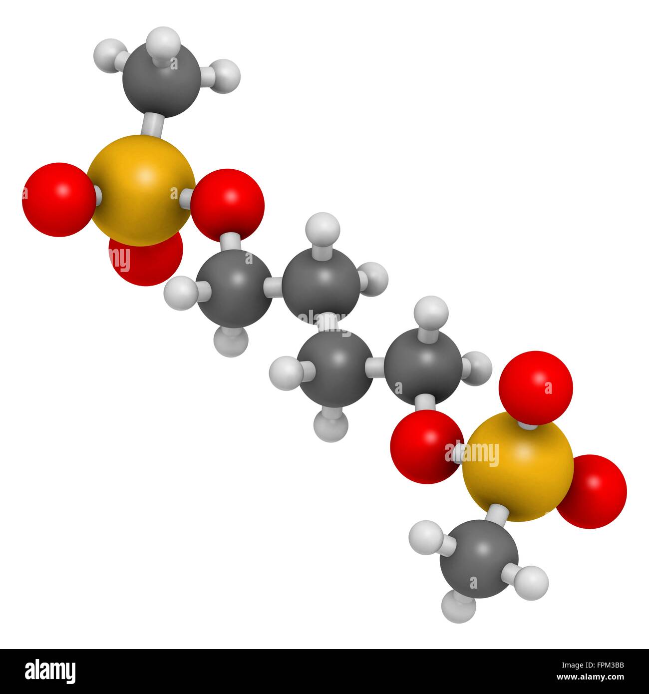 Busulfan cancer chemotherapy drug molecule (alkylating agent). Atoms ...