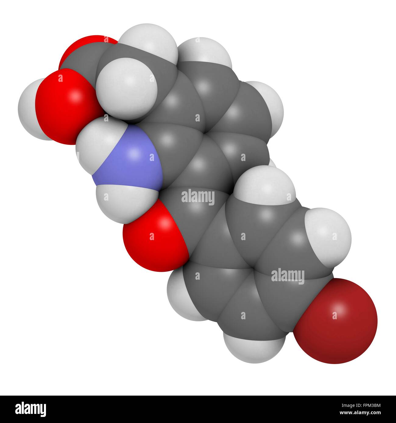Bromfenac NSAID eye drop drug molecule. Atoms are represented as ...