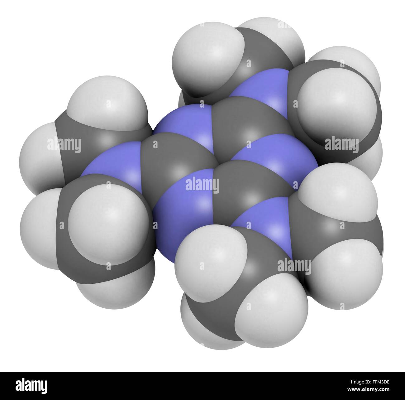 Altretamine cancer drug molecule. Atoms are represented as spheres with ...