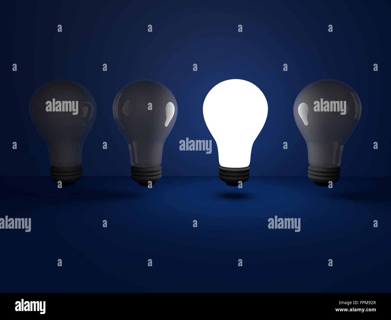 3D unique lighted bulb among others Stock Photo - Alamy