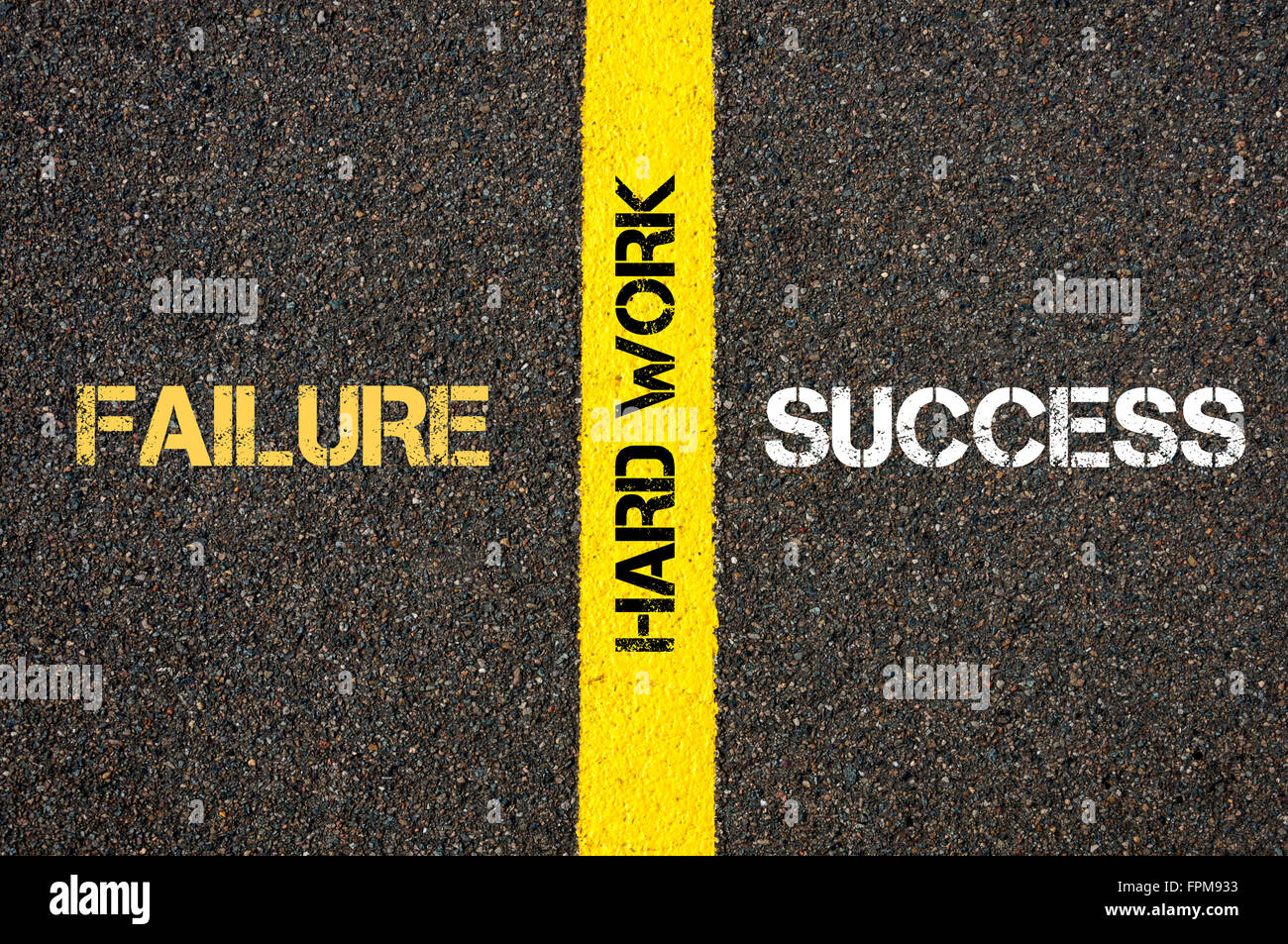 Antonym concept of SUCCESS versus FAILURE written over tarmac, road ...