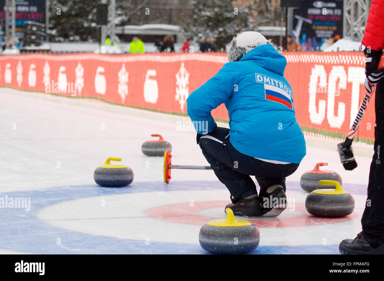 MOSCOW - JANUARY 17, 2016: Curling player V. Telezhkin in action during ...