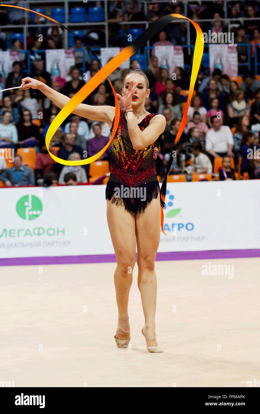 MOSCOW - FEBRUARY 20: M. Milacic, Serbia, on Rhythmic gymnastics Alina ...