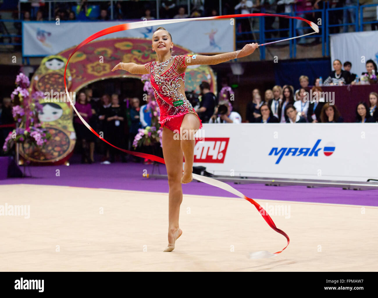 MOSCOW, RUSSIA - FEBRUARY 20, 2016: Arina Averina, Russiam, on Rhythmic ...