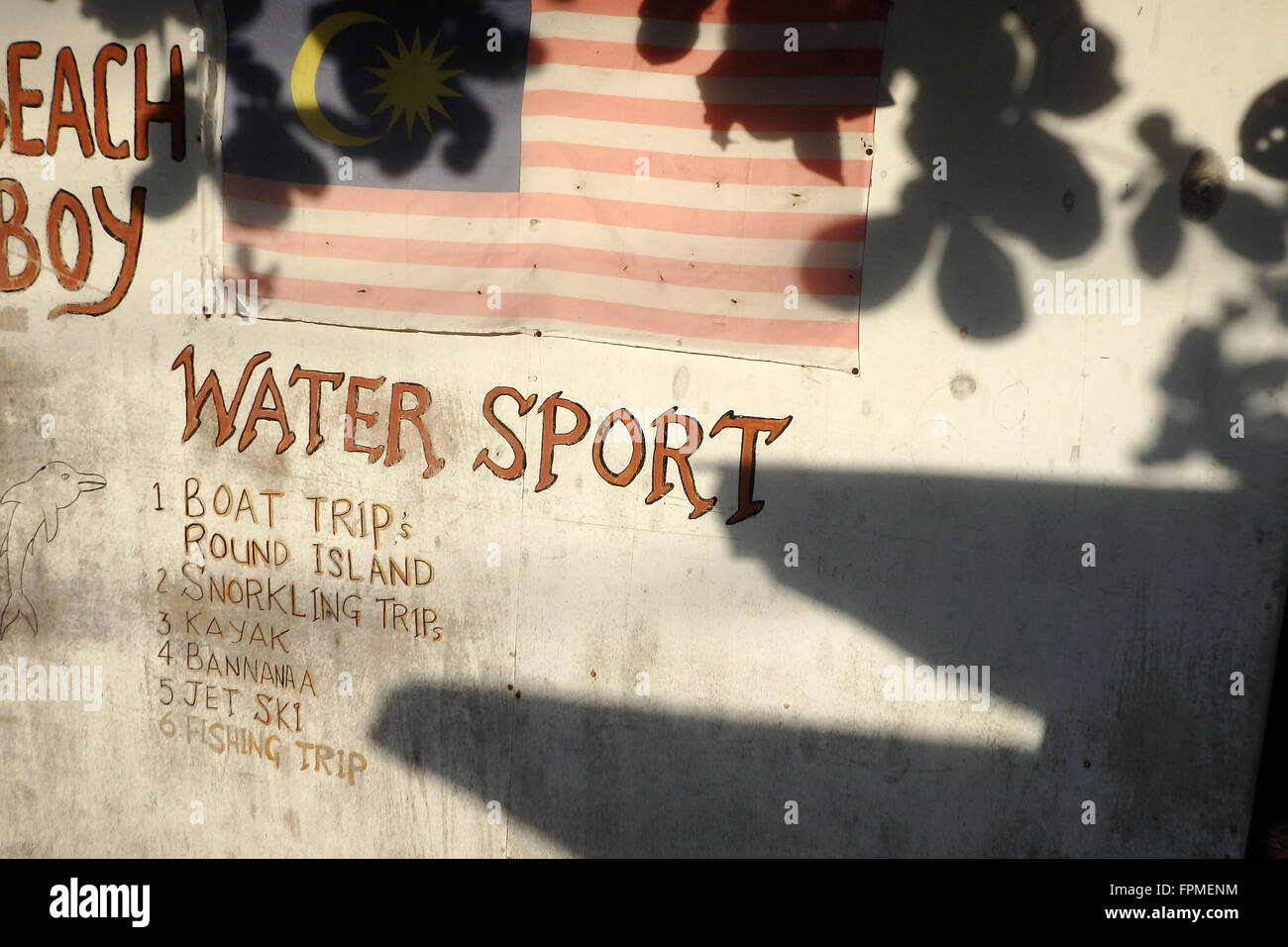 Beach Boy Water Sports sign, Pangkor Island, Malaysia Stock Photo - Alamy