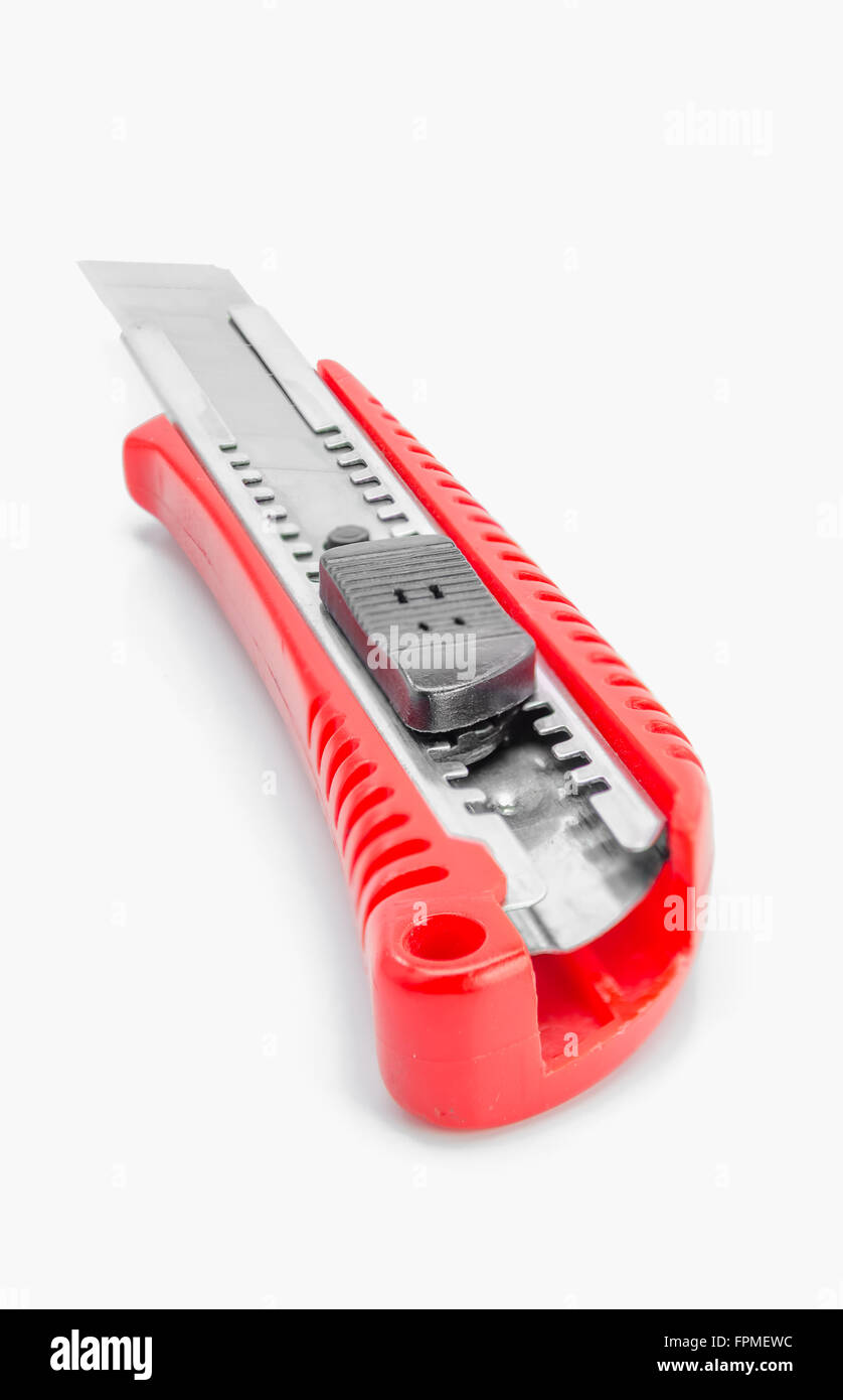 Red - stainless cutter knife on white background Stock Photo - Alamy