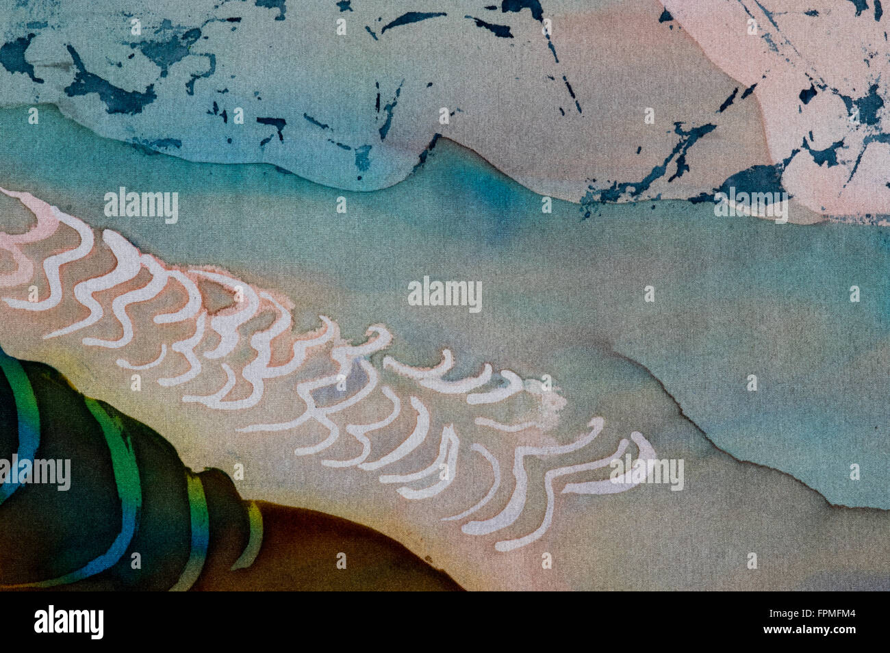 Rice terraces, landscape with mountains, fragment, hot batik, handmade ...