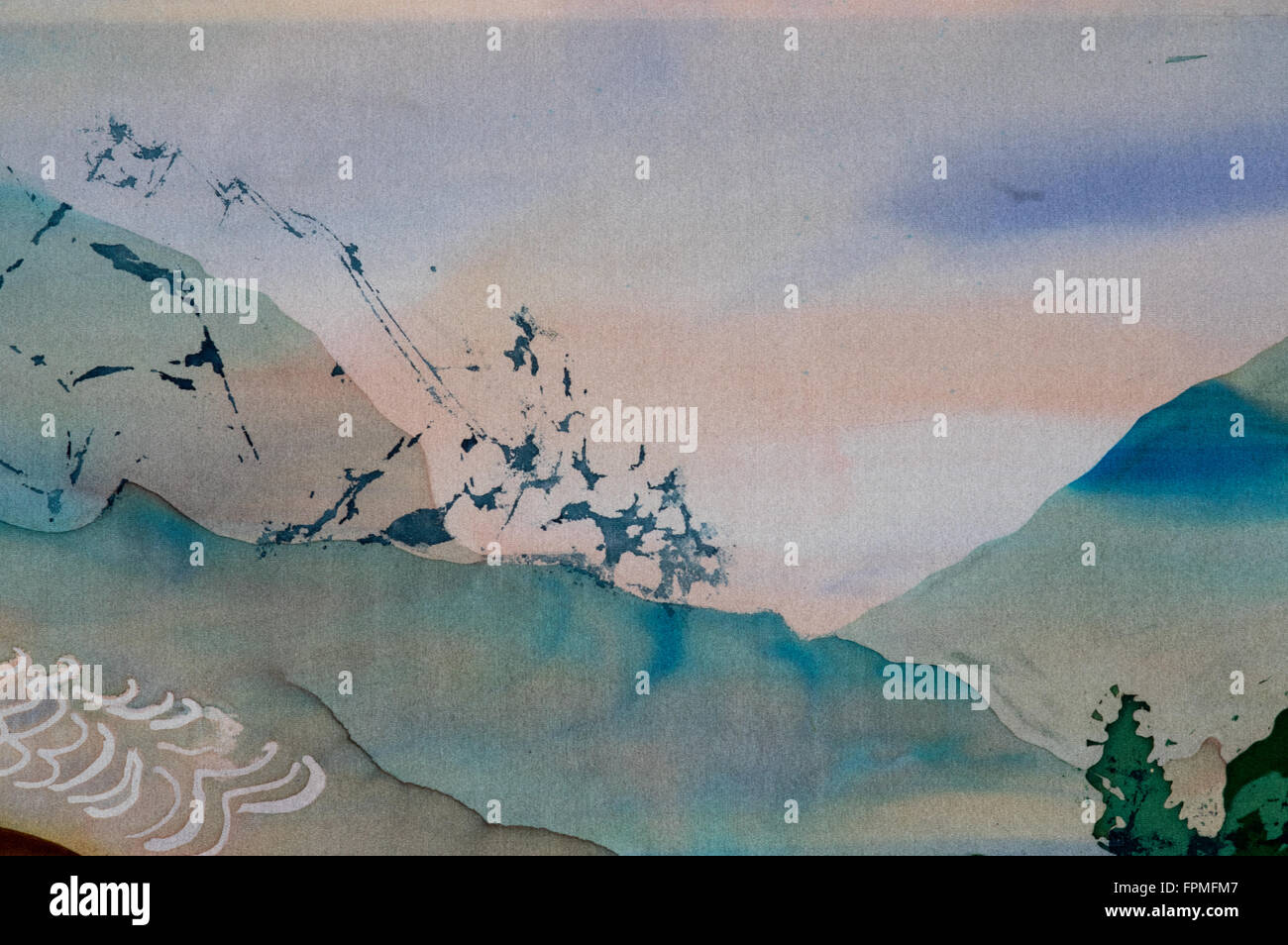 Rice terraces, landscape with mountains, fragment, hot batik, handmade ...