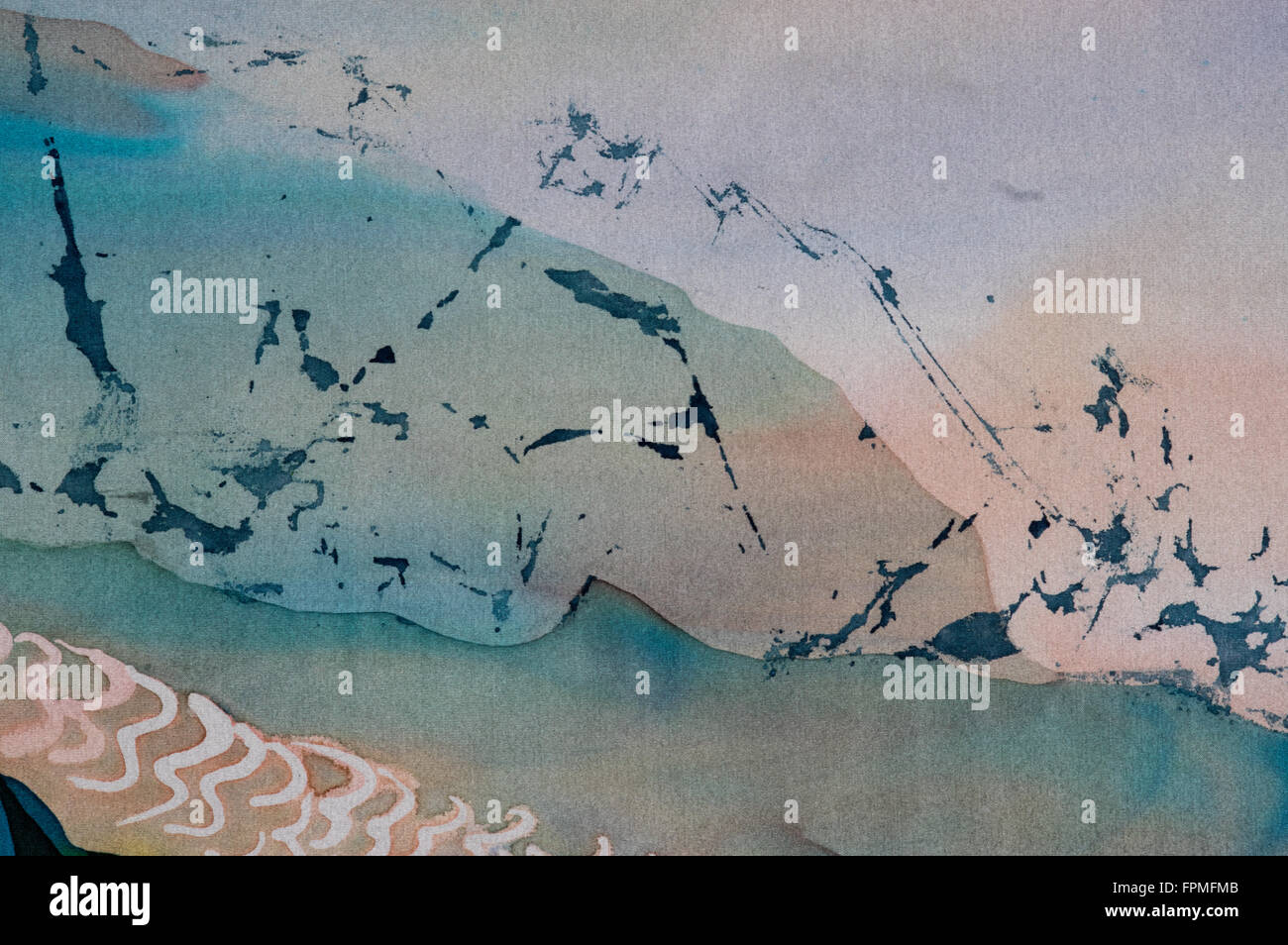 Rice terraces, landscape with mountains, fragment, hot batik, handmade ...
