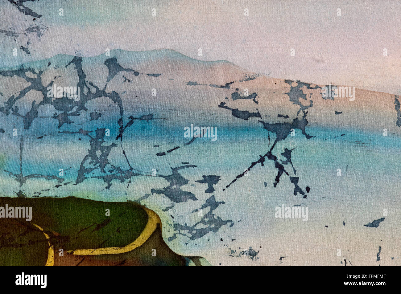 Rice terraces, landscape with mountains, fragment, hot batik, handmade ...