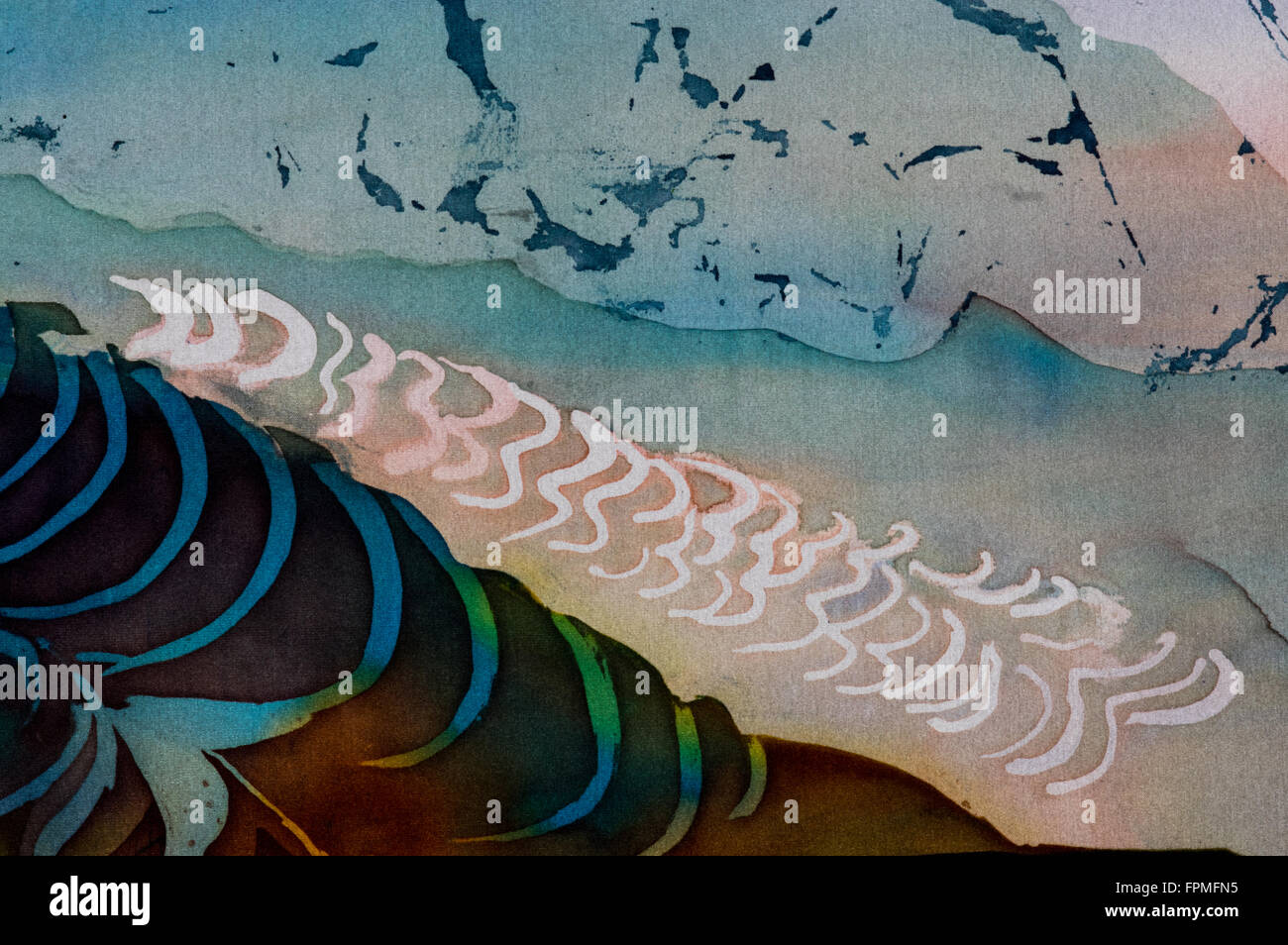 Rice terraces, landscape with mountains, fragment, hot batik, handmade ...