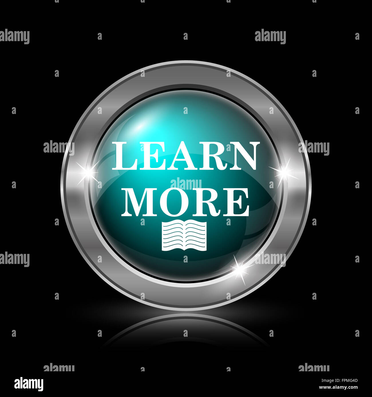 Learn more icon. Metallic internet button on black background Stock ...