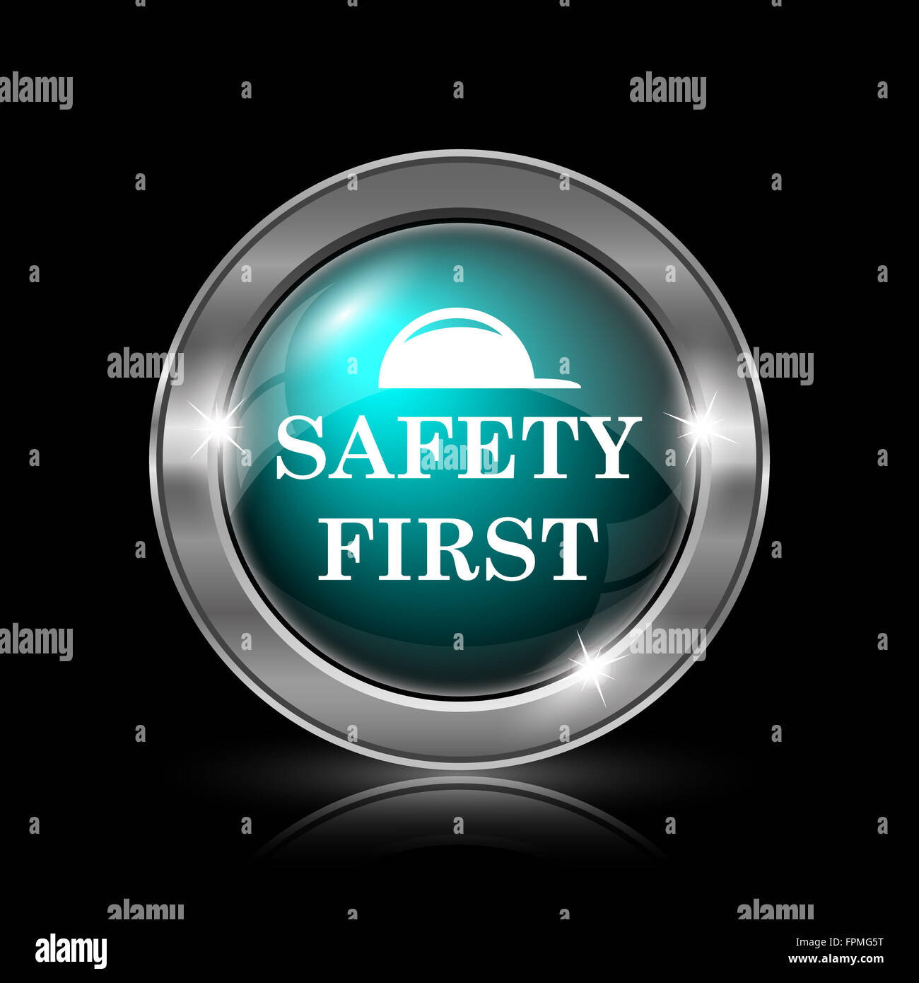 Safety first icon. Metallic internet button on black background Stock ...