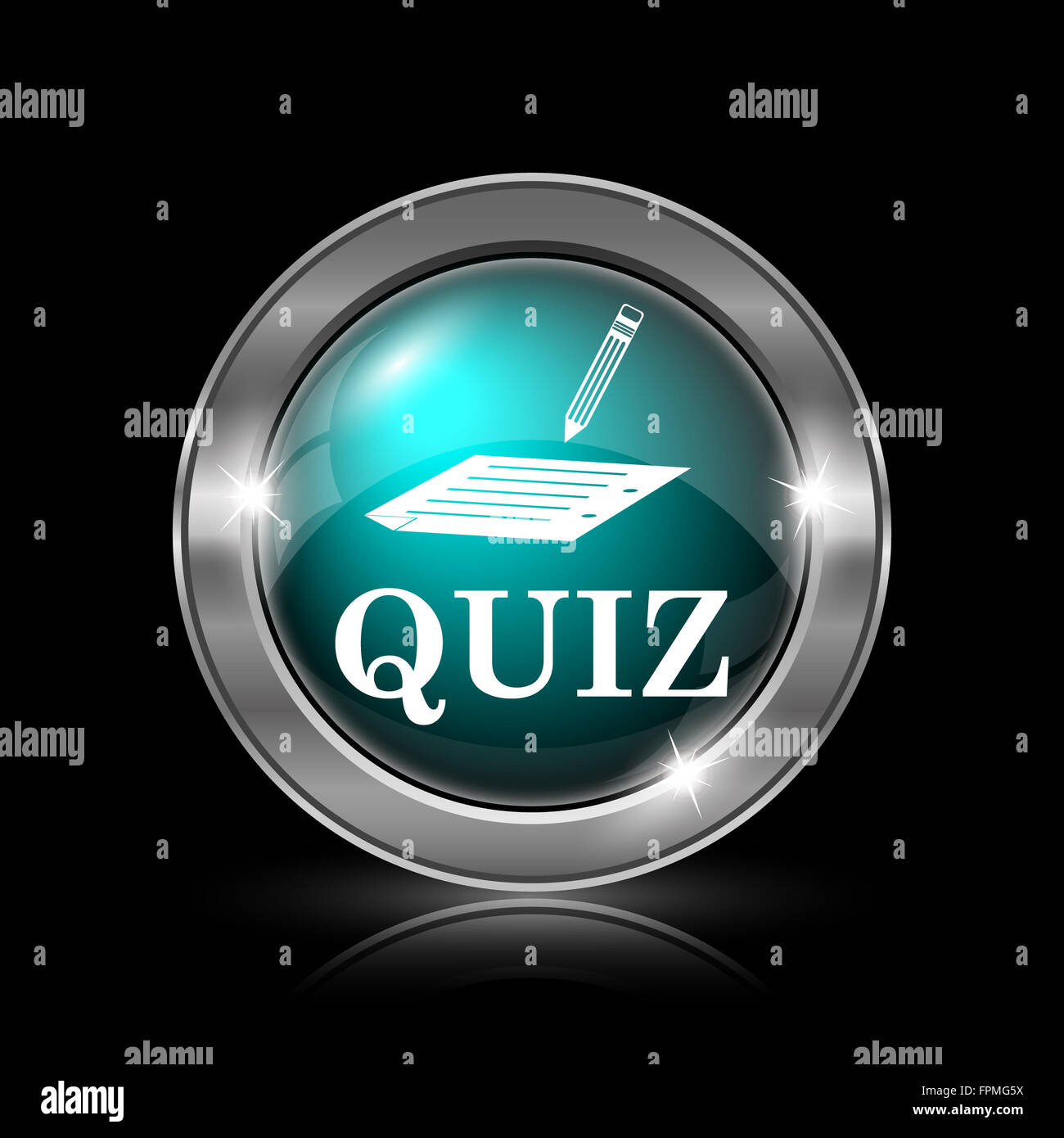 Quiz icon. Metallic internet button on black background Stock Photo - Alamy