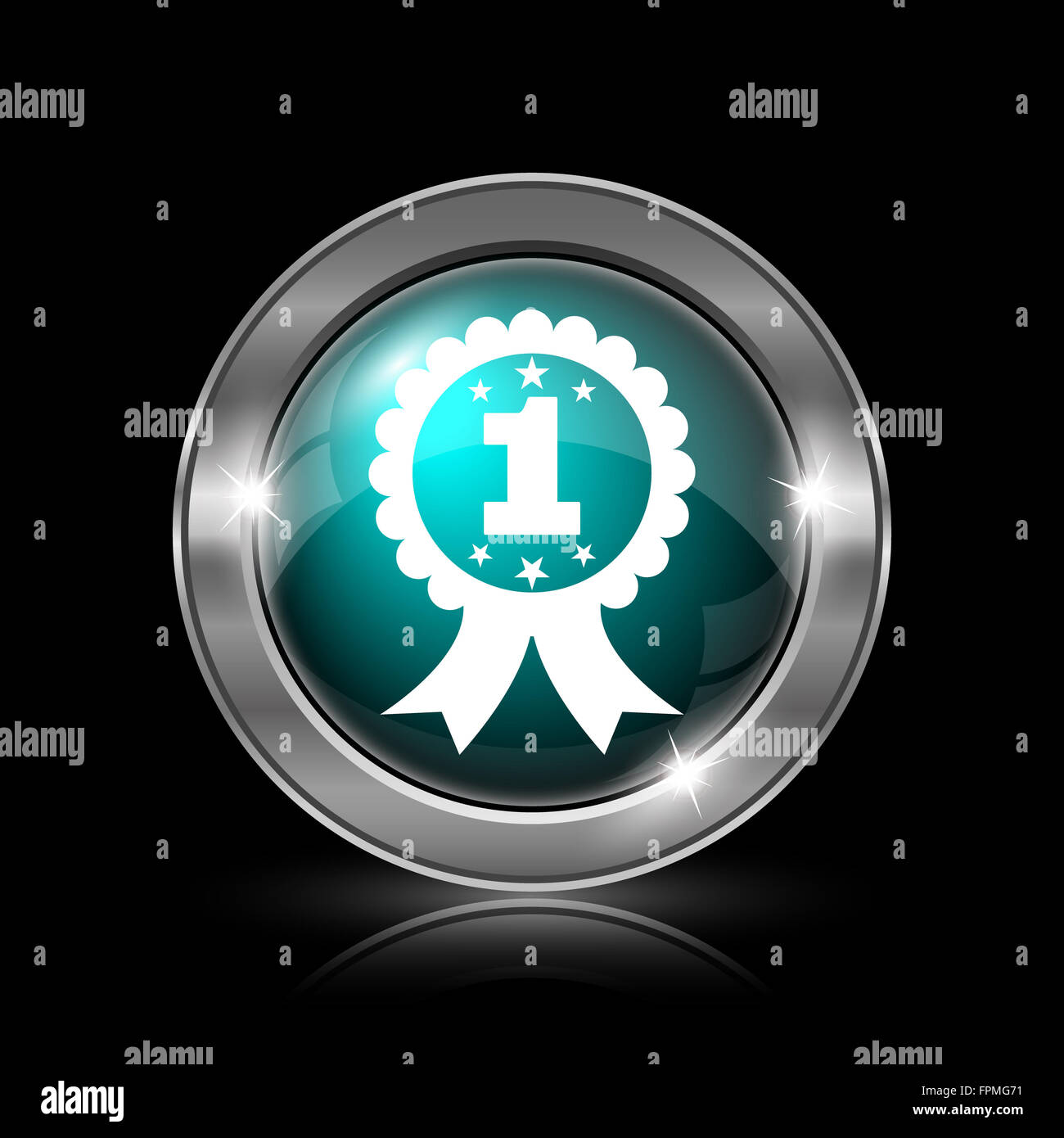 First prize ribbon icon. Metallic internet button on black background ...