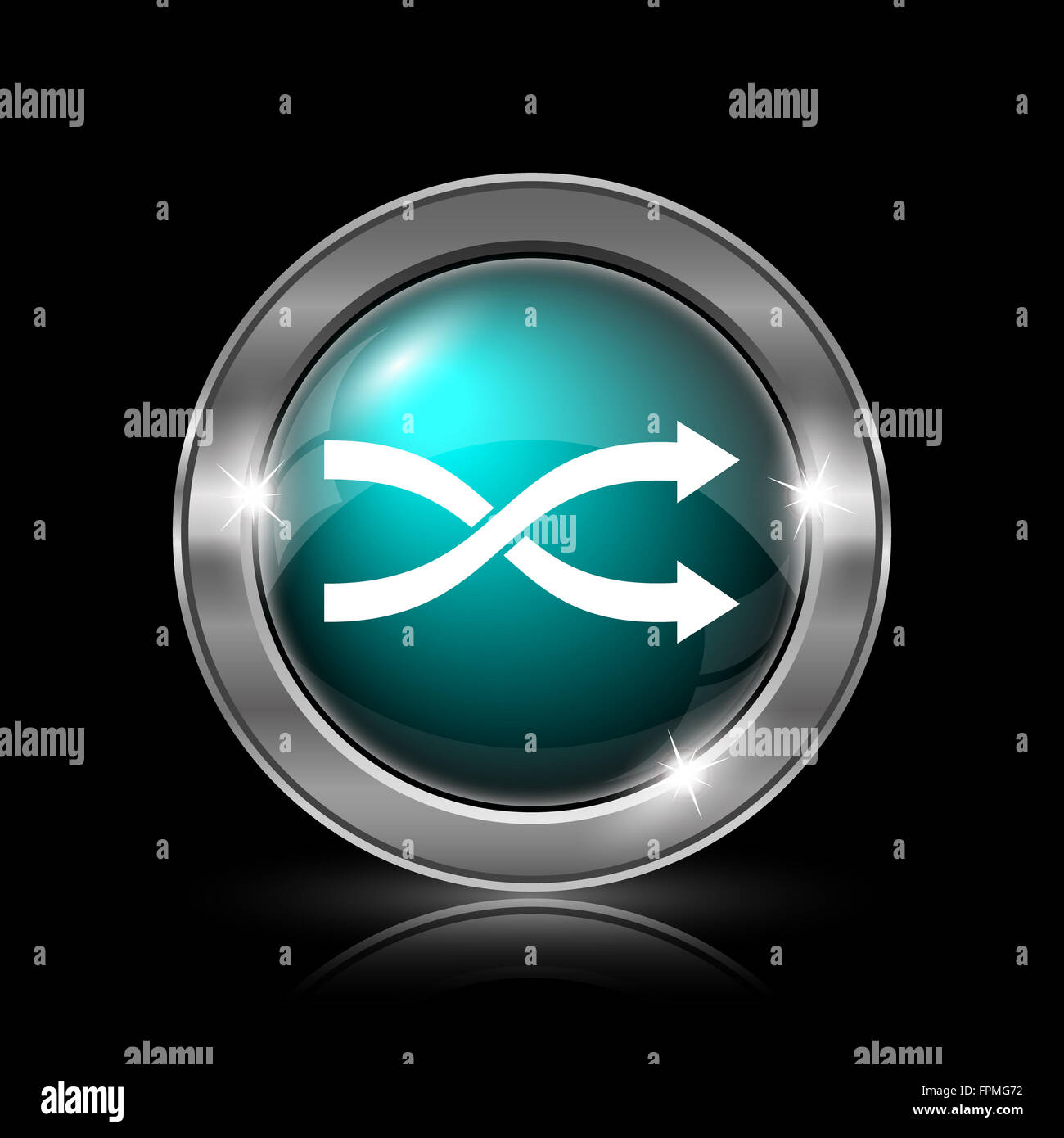 Shuffle icon. Metallic internet button on black background Stock Photo ...