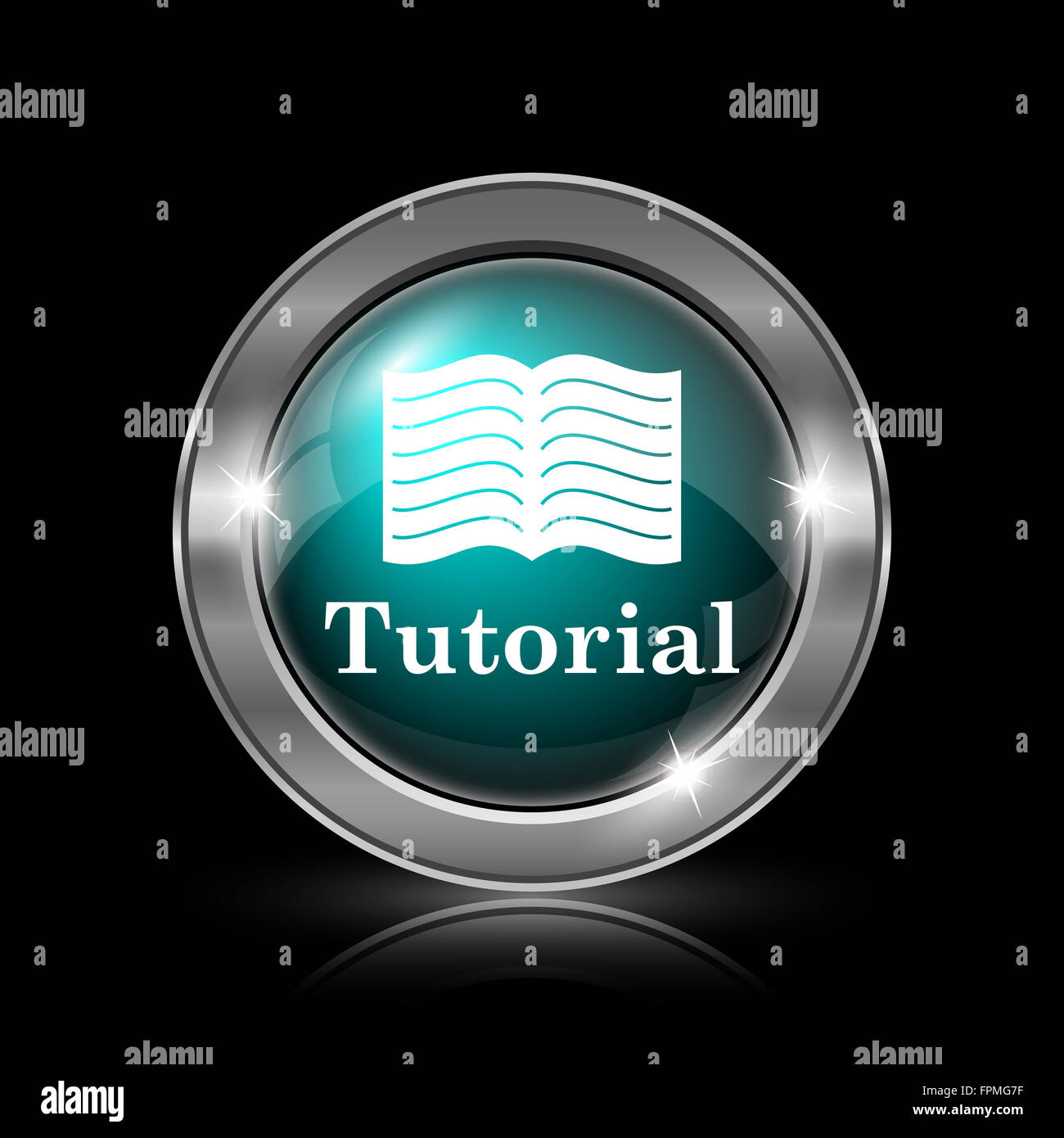 Tutorial icon. Metallic internet button on black background Stock Photo ...