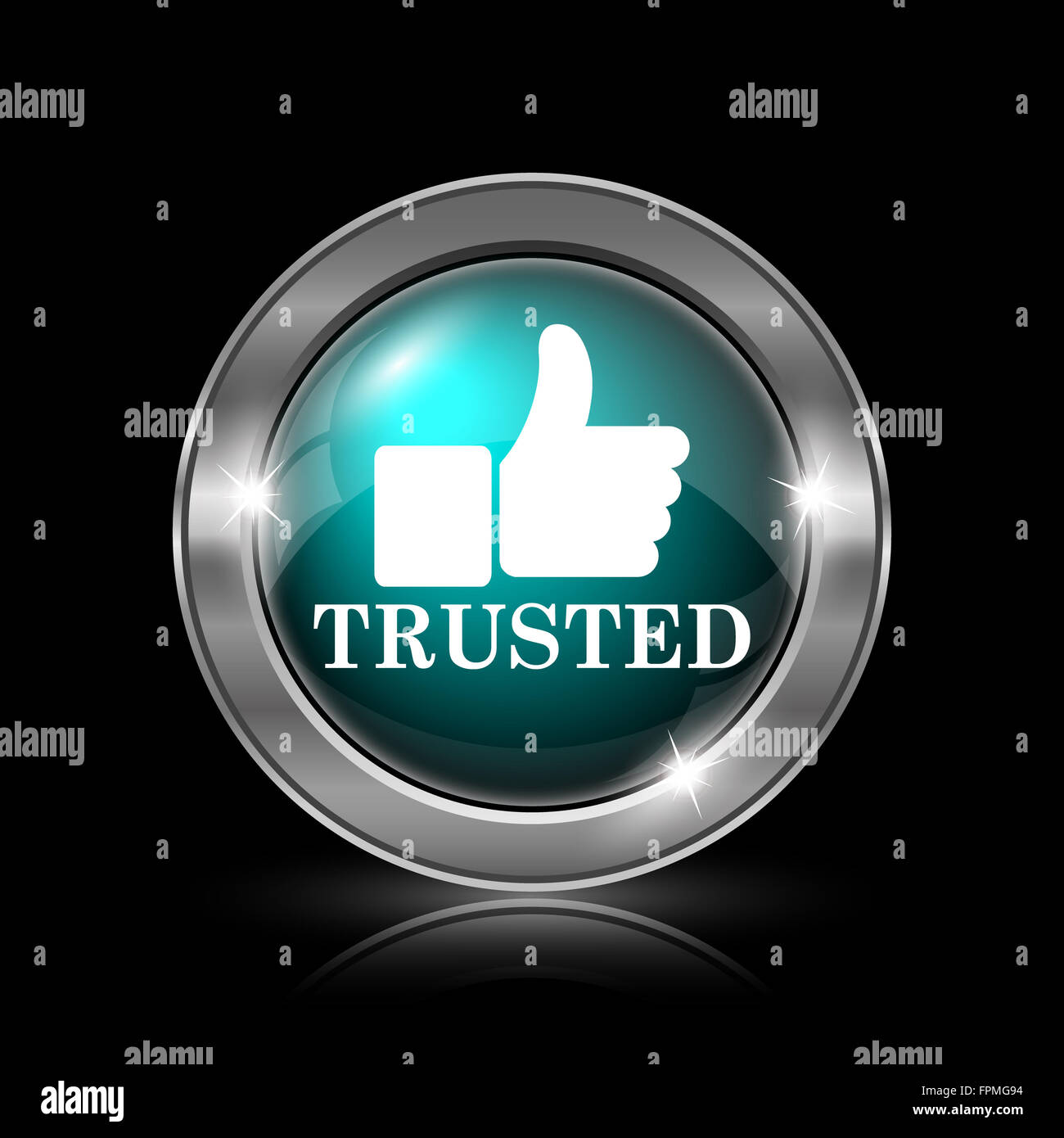 Trusted icon. Metallic internet button on black background Stock Photo ...
