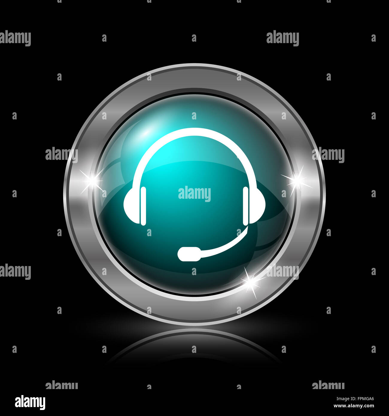 Headphones icon. Metallic internet button on black background Stock ...