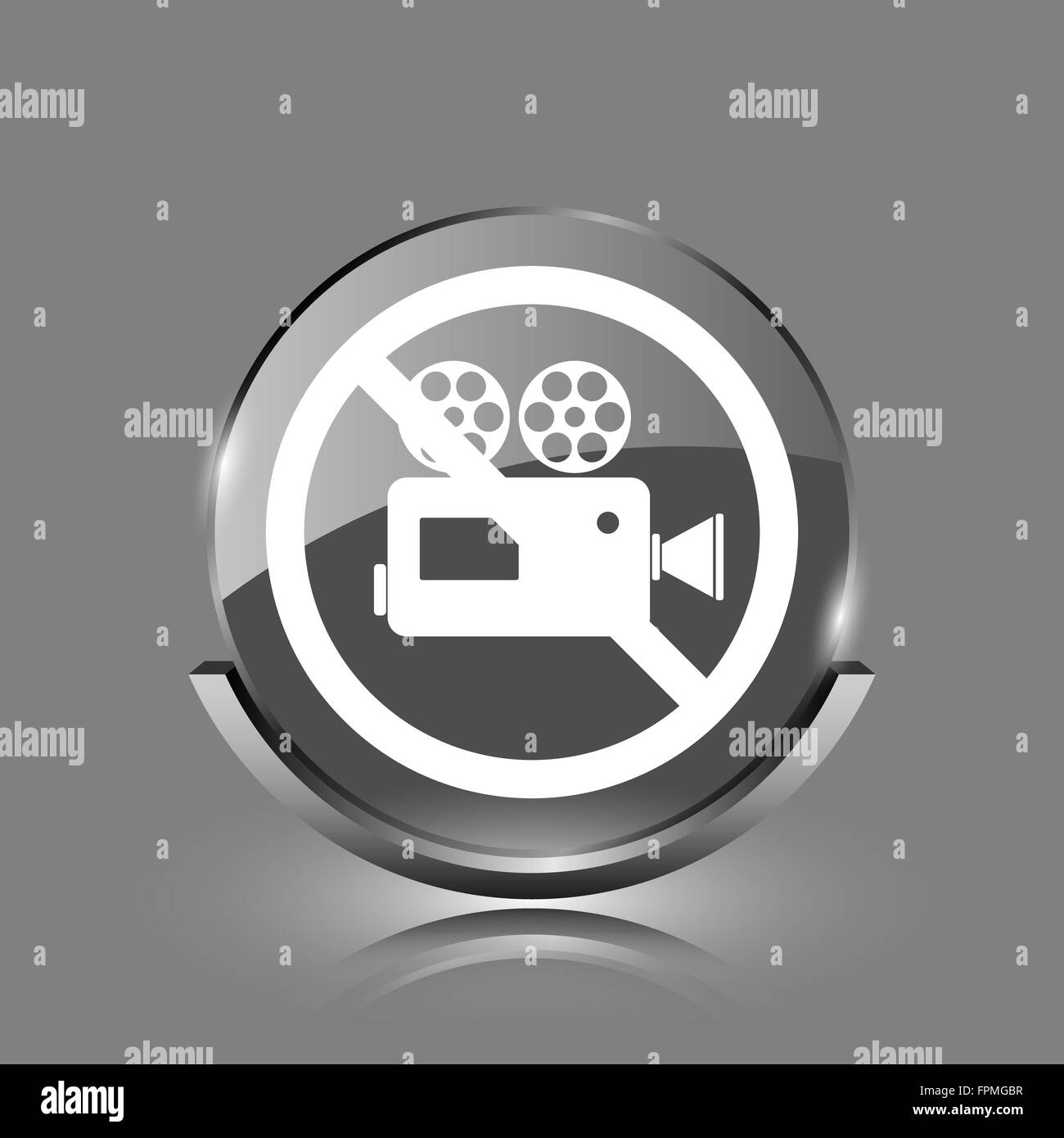 Forbidden video camera icon. Shiny glossy internet button on grey ...