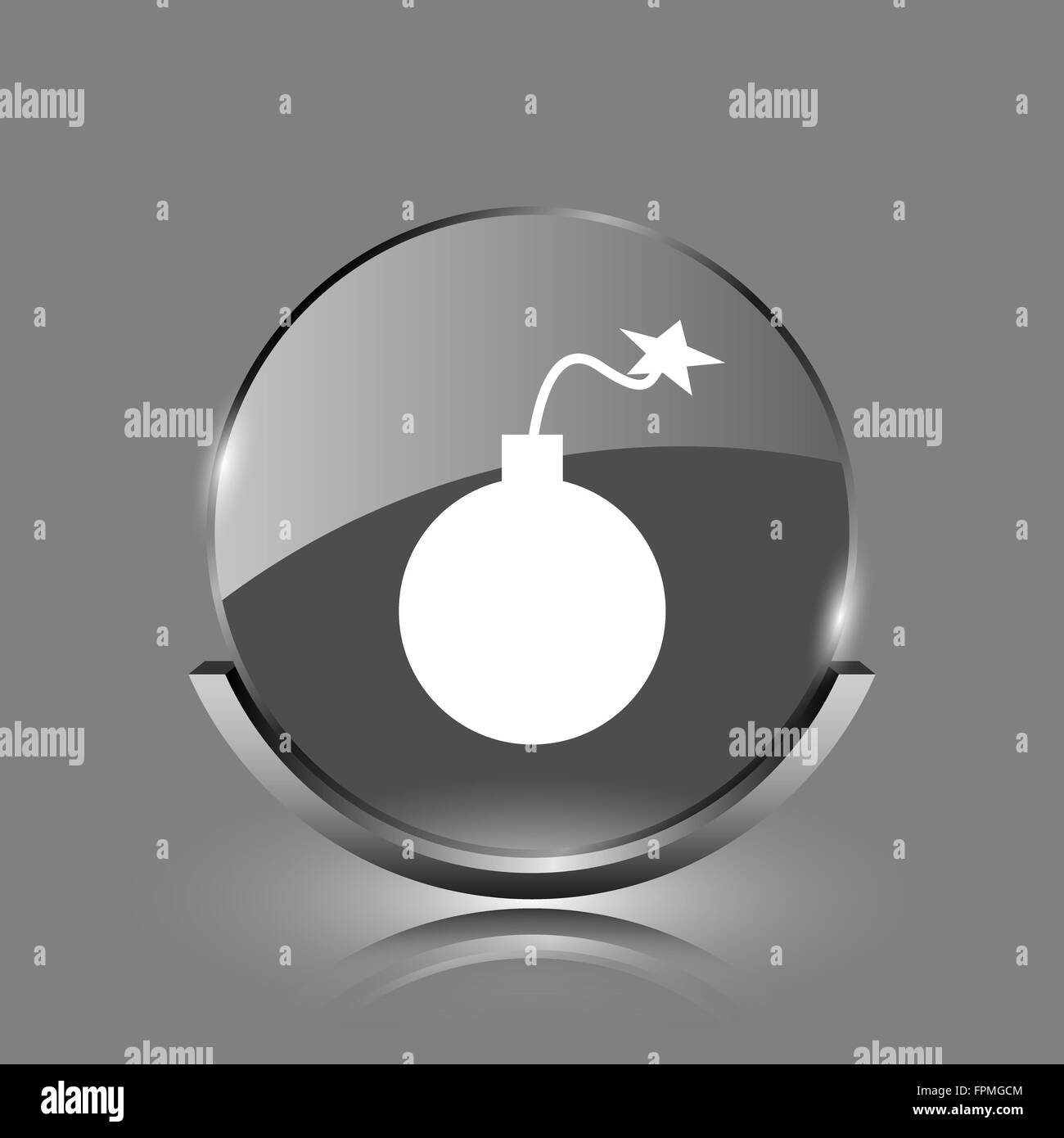 Bomb icon. Shiny glossy internet button on grey background Stock Photo ...