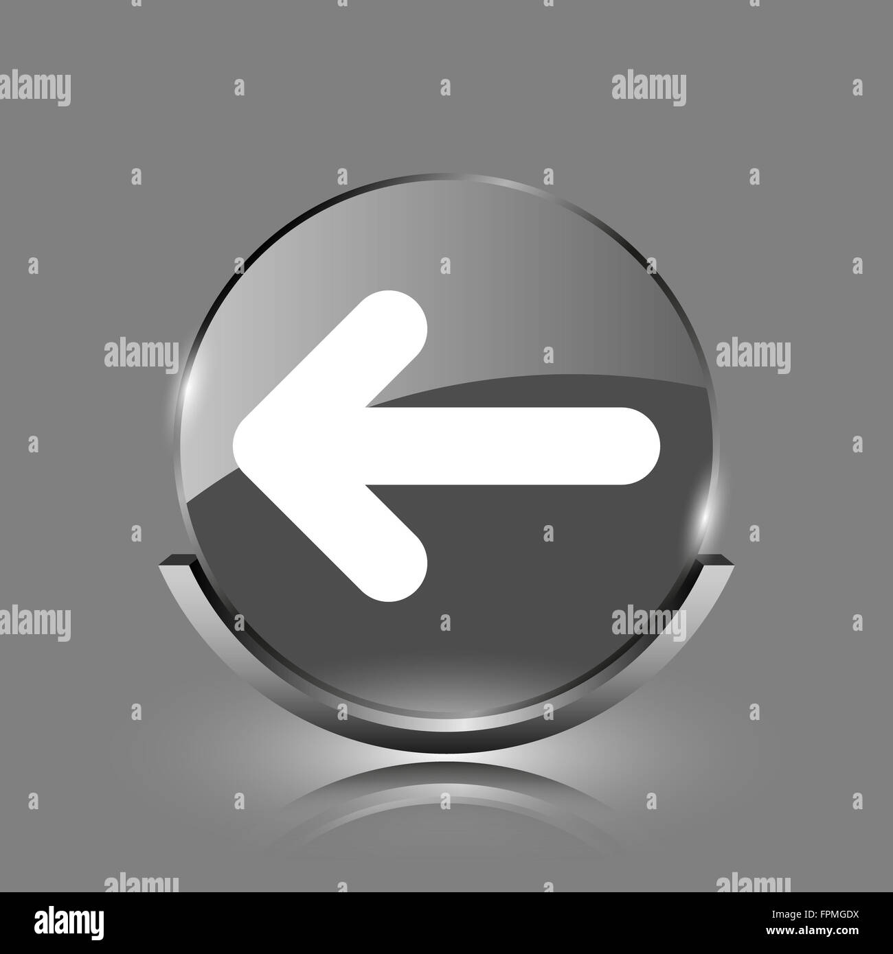 Left arrow icon. Shiny glossy internet button on grey background Stock ...
