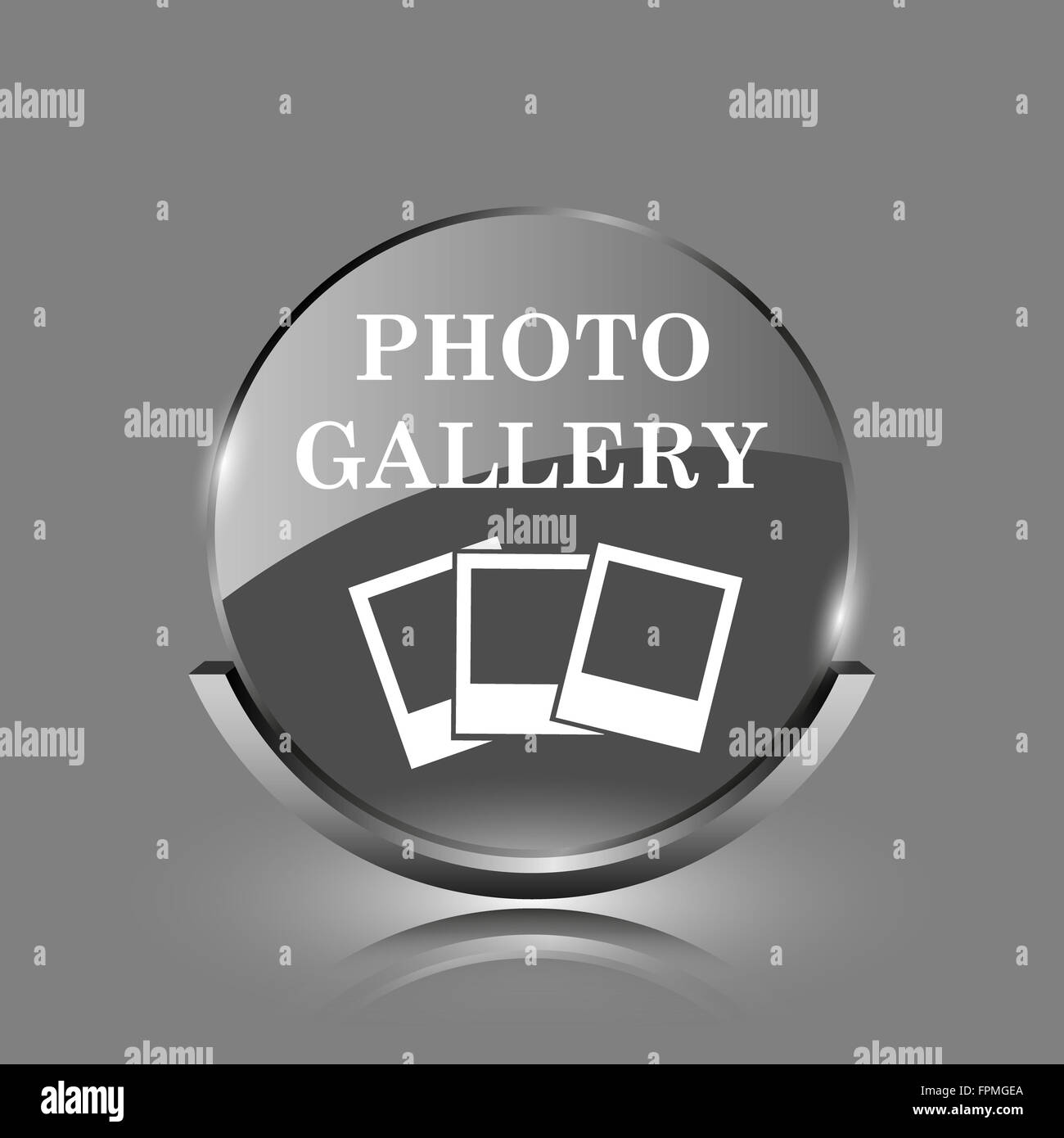 Photo gallery icon. Shiny glossy internet button on grey background ...