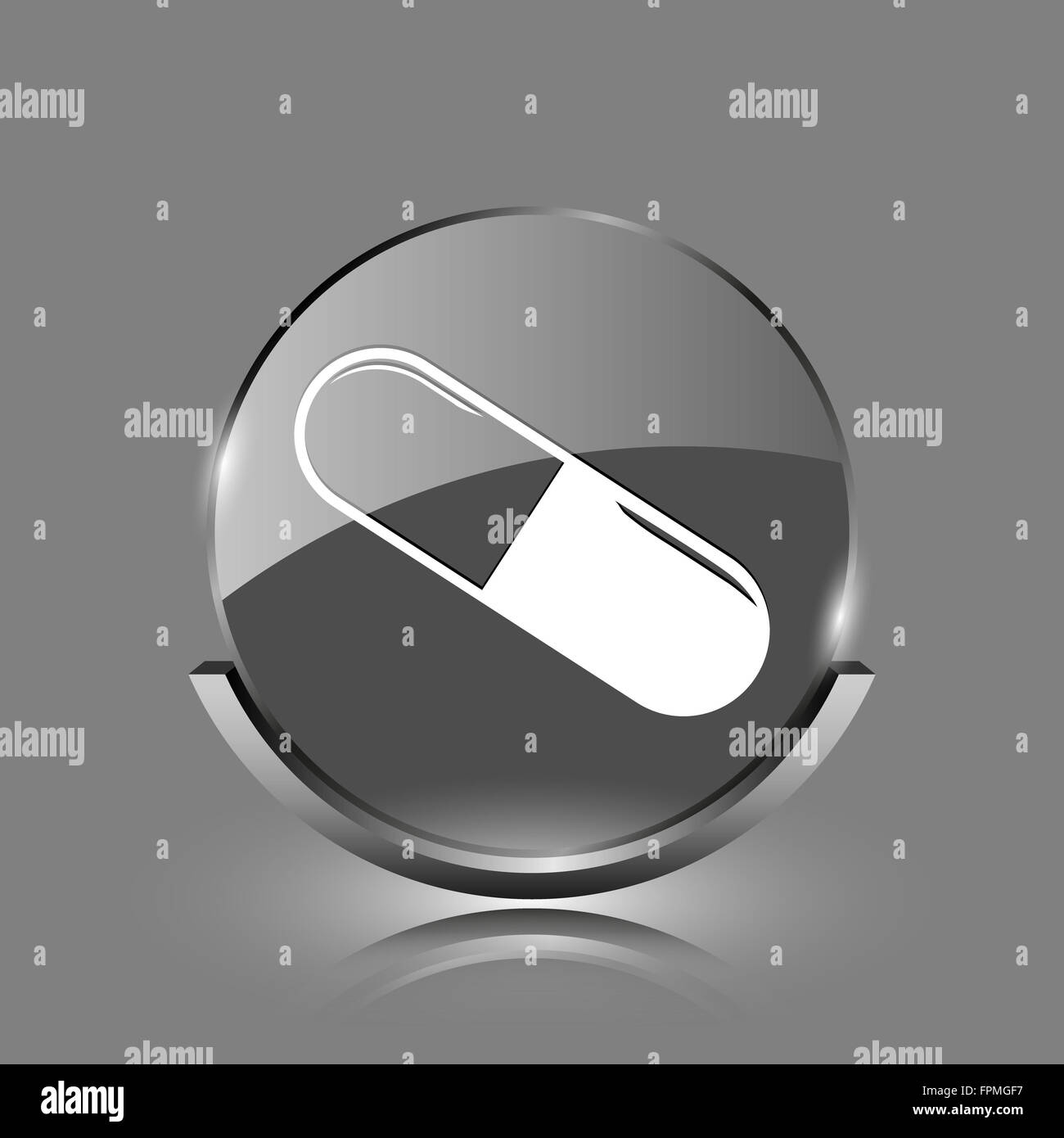 Pill icon. Shiny glossy internet button on grey background Stock Photo ...