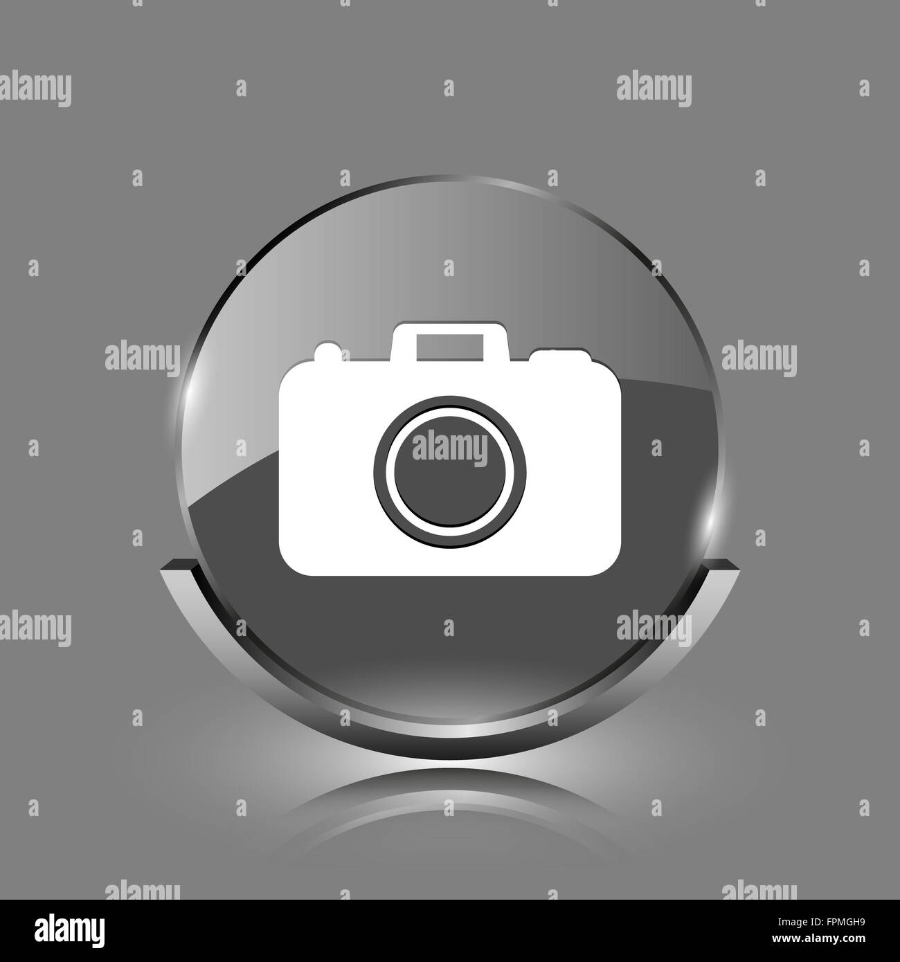 Photo camera icon. Shiny glossy internet button on grey background ...