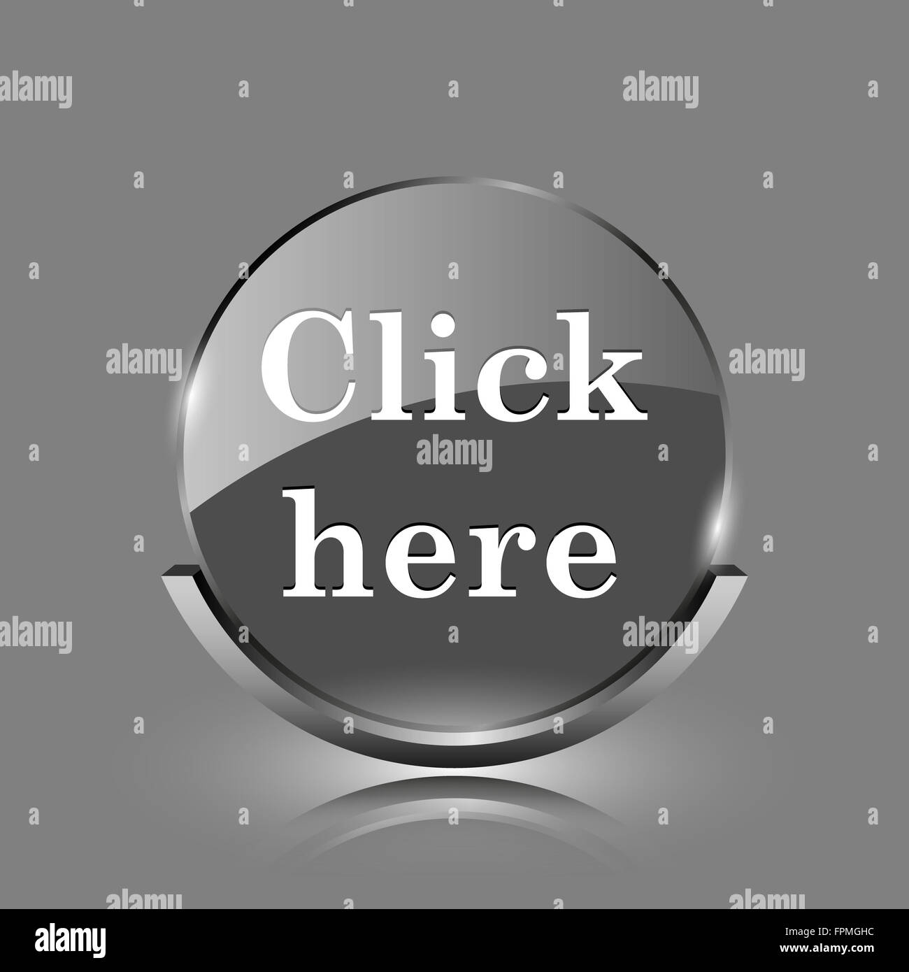 Click here icon. Shiny glossy internet button on grey background Stock ...