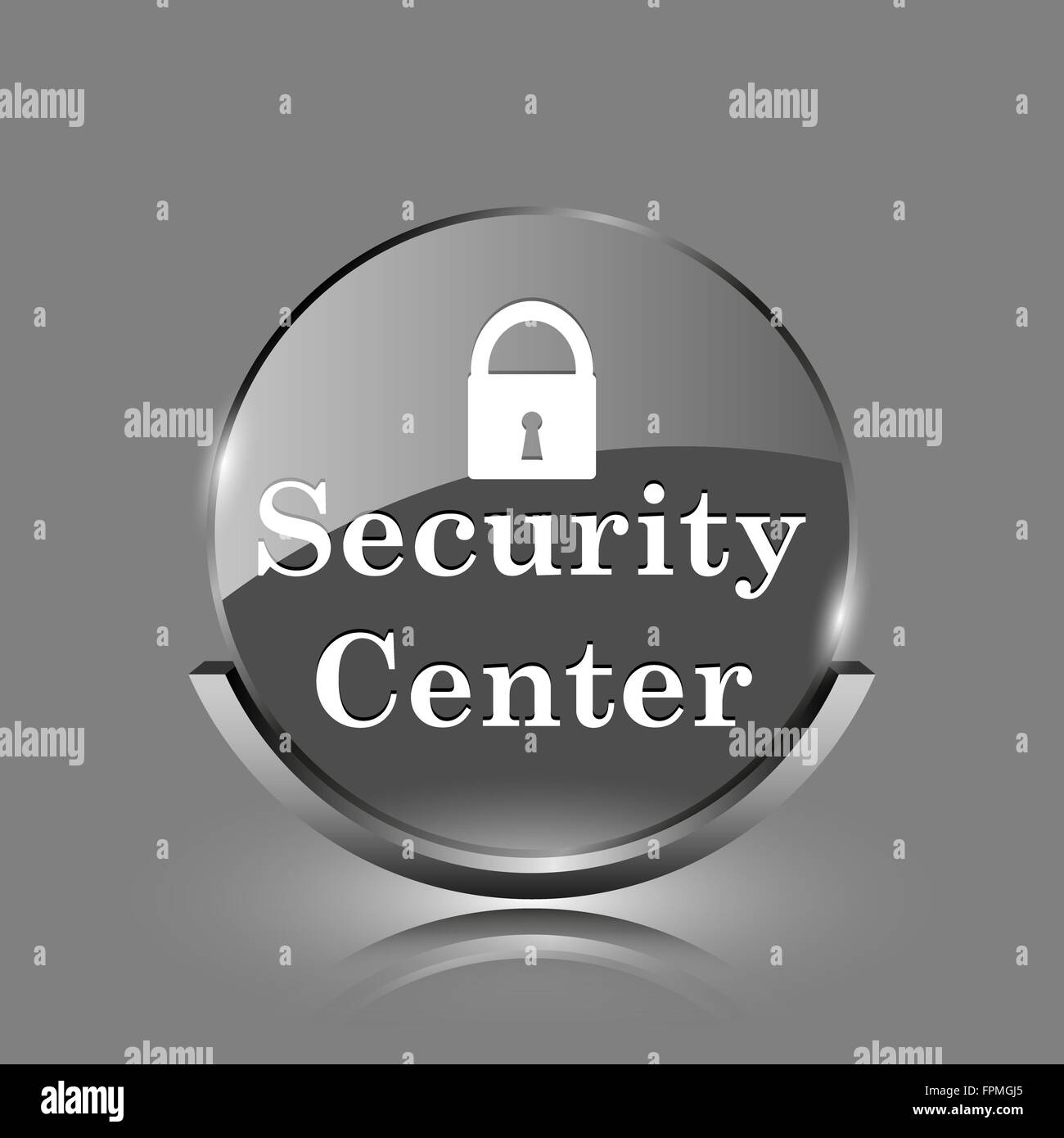 Security center icon. Shiny glossy internet button on grey background ...