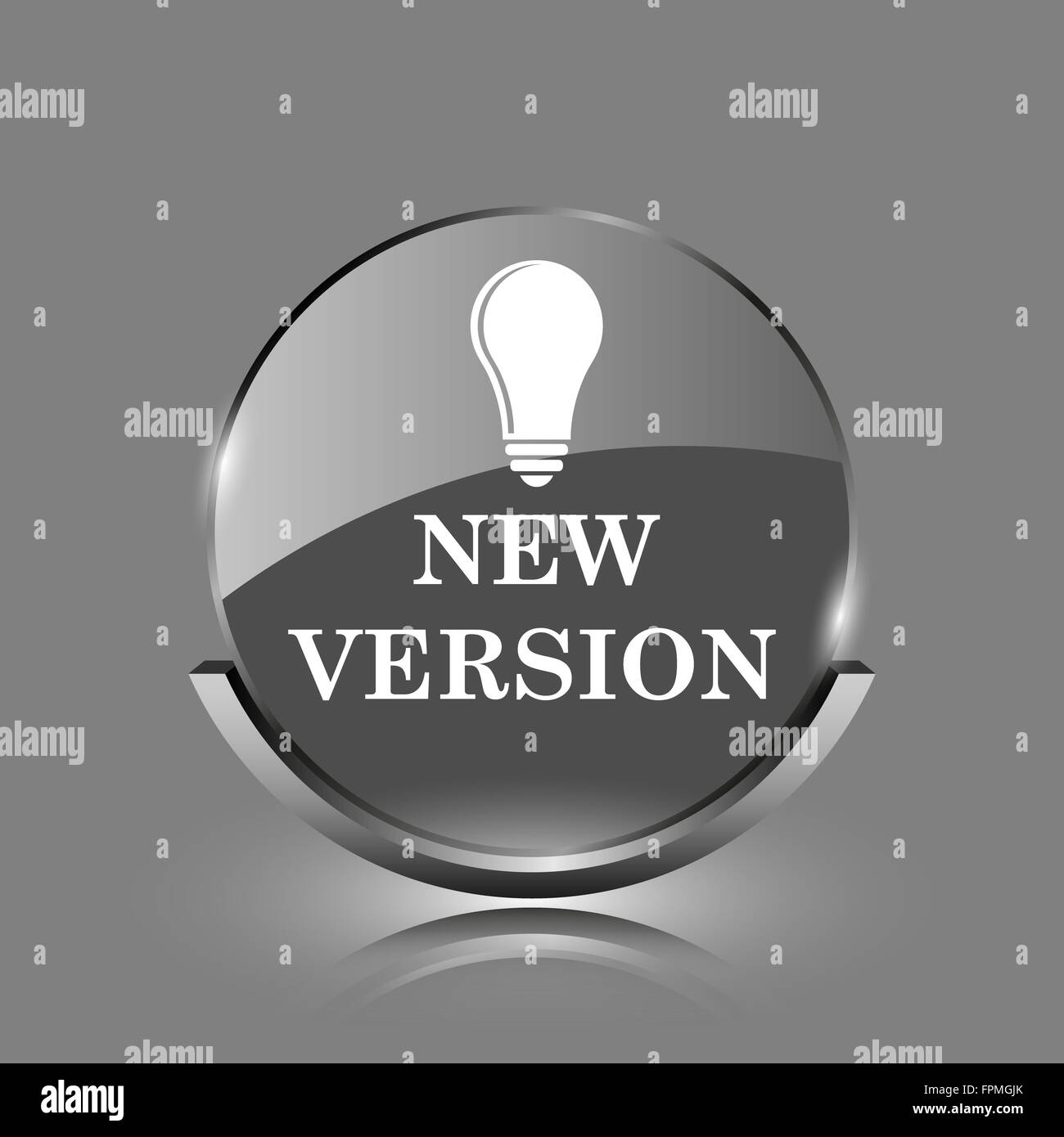 New version icon. Shiny glossy internet button on grey background Stock ...