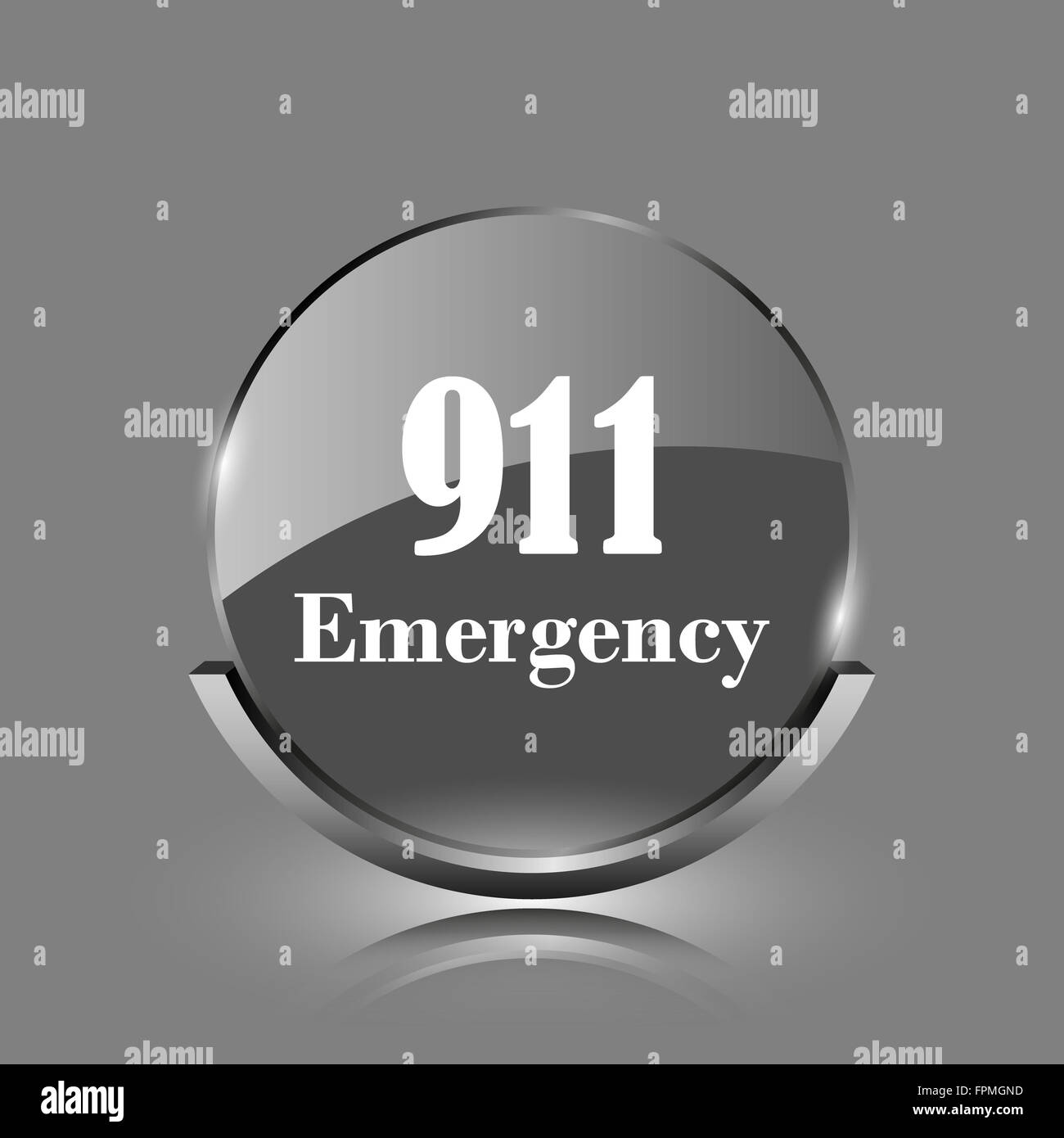 911 Emergency icon. Shiny glossy internet button on grey background ...