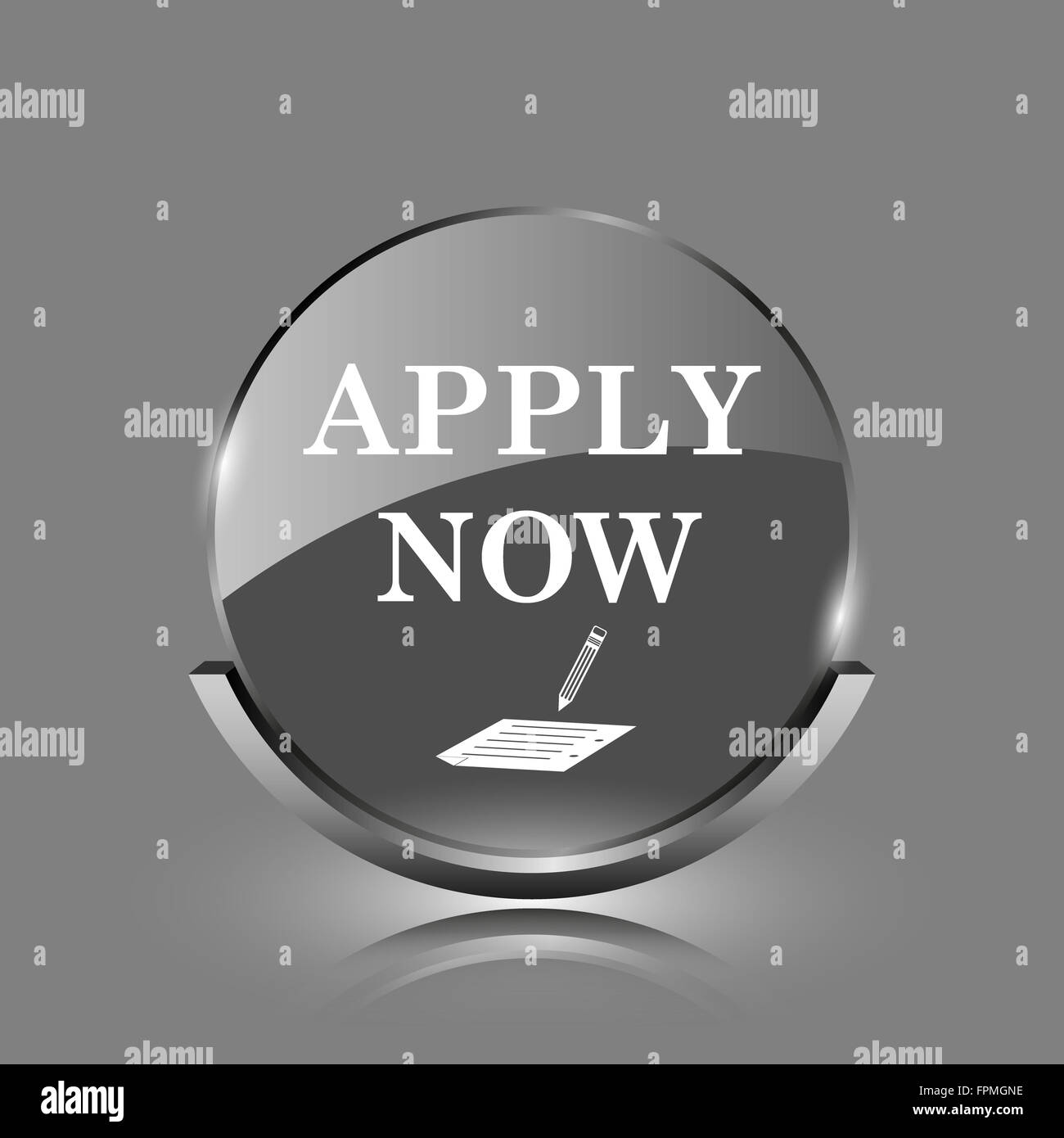 Apply now icon. Shiny glossy internet button on grey background Stock ...
