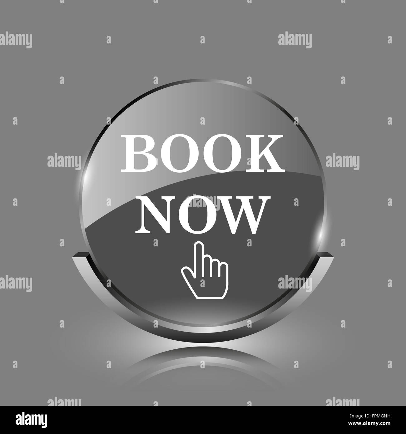 Book now icon. Shiny glossy internet button on grey background Stock ...