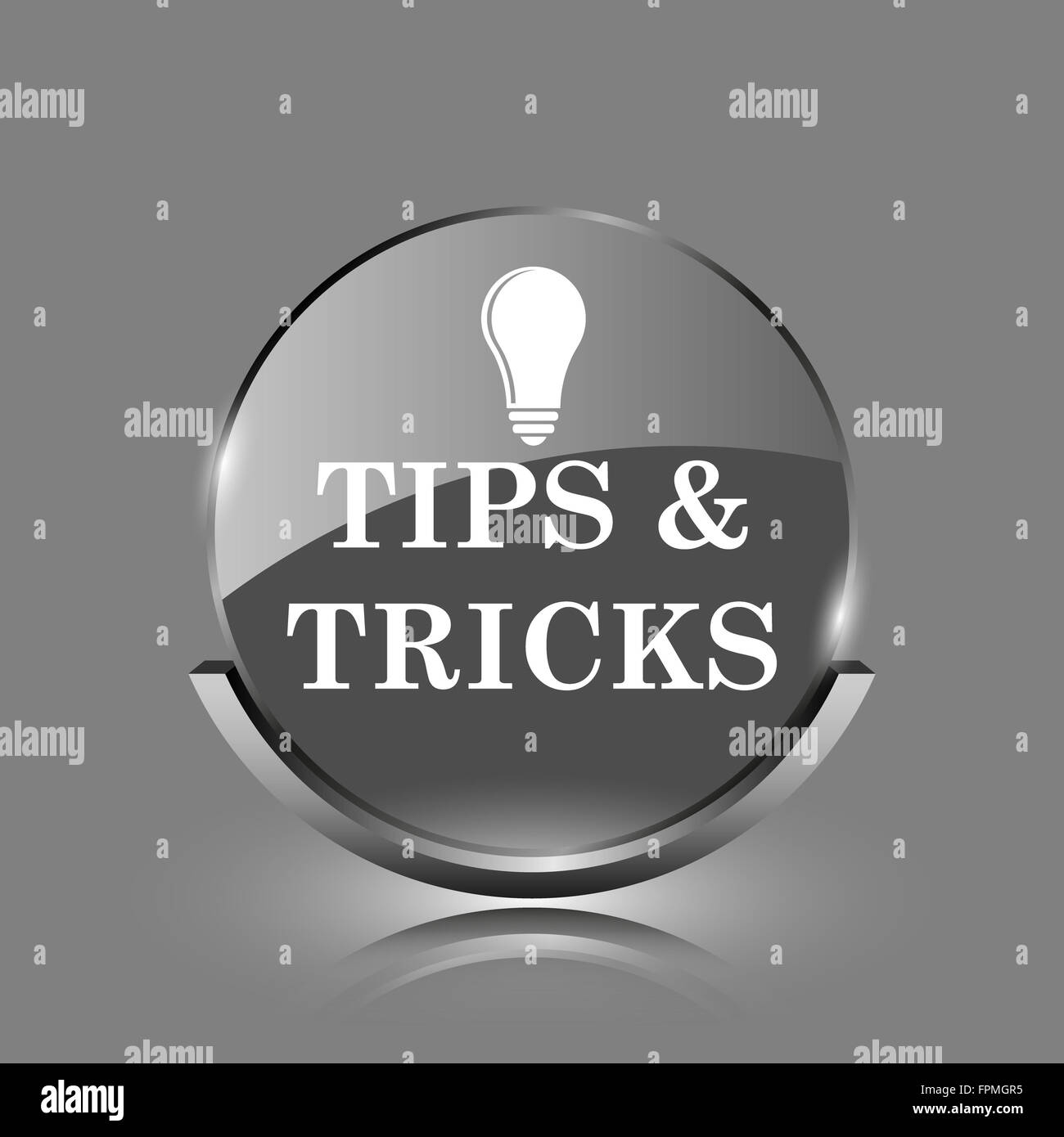 Tips and tricks icon. Shiny glossy internet button on grey background ...