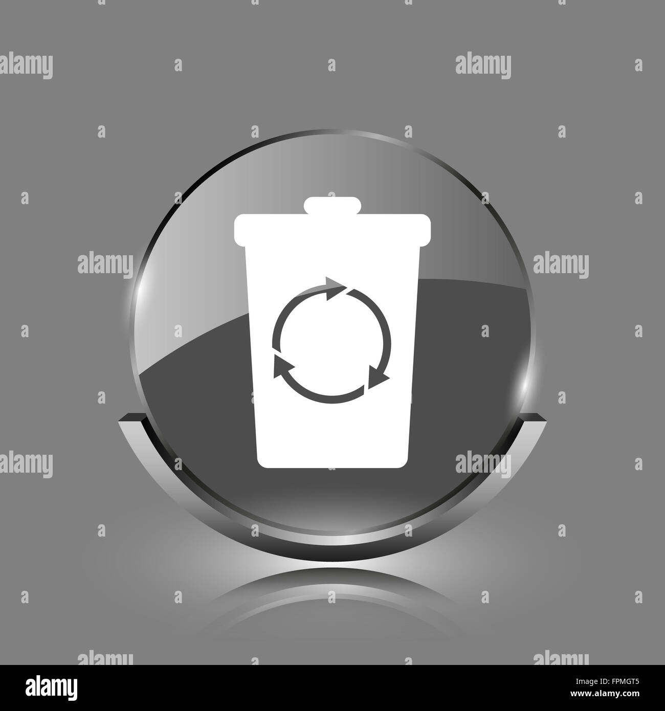 Recycle bin icon. Shiny glossy internet button on grey background Stock ...