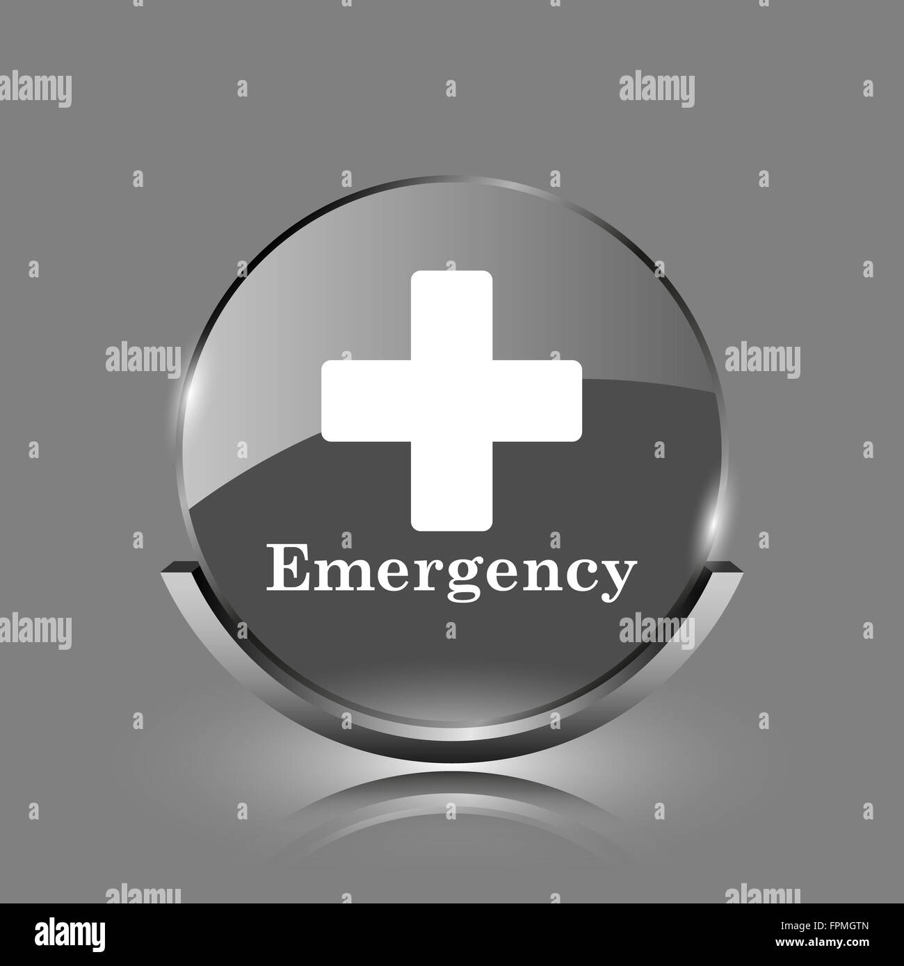 Emergency icon. Shiny glossy internet button on grey background Stock ...