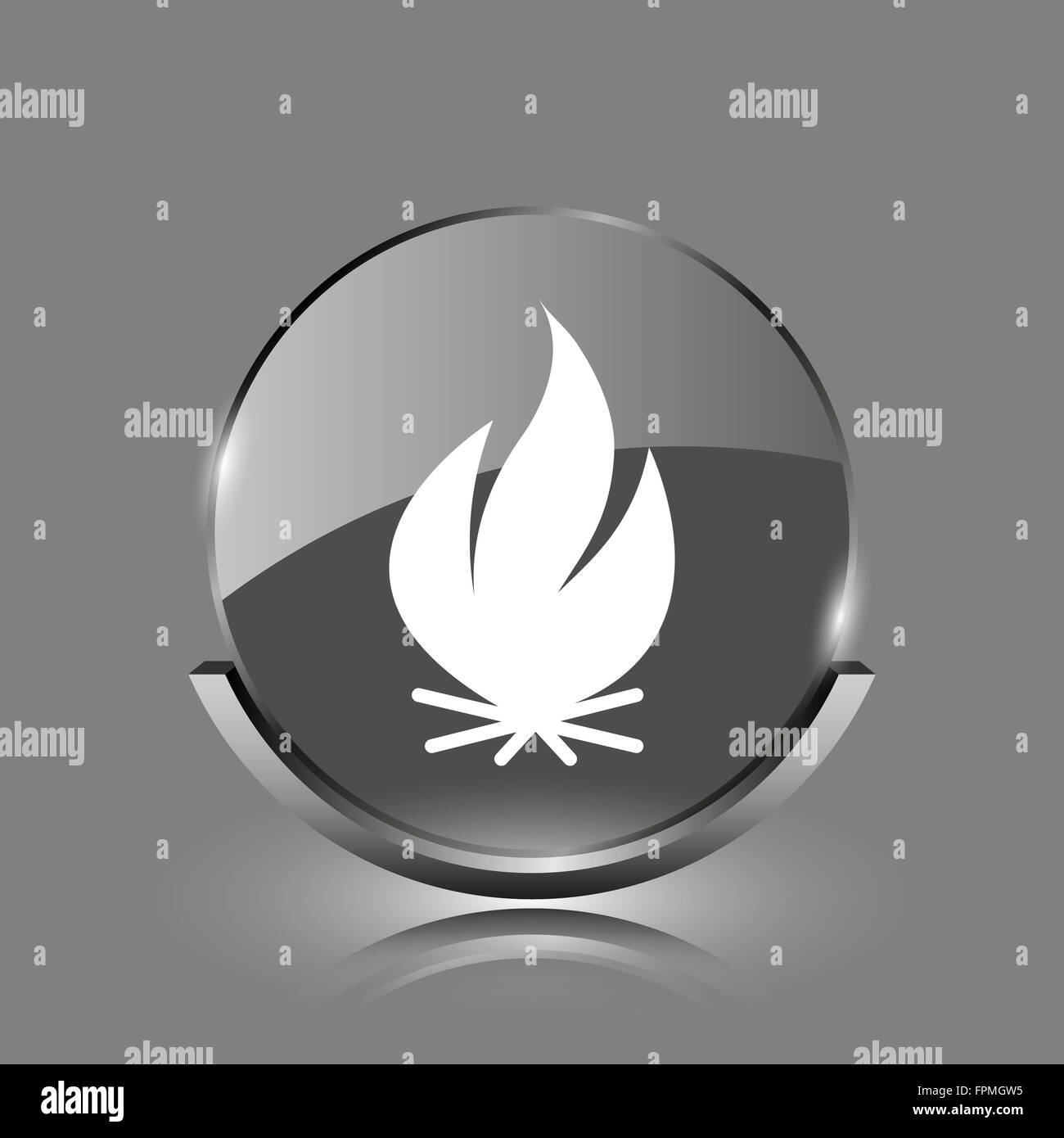Fire icon. Shiny glossy internet button on grey background Stock Photo ...