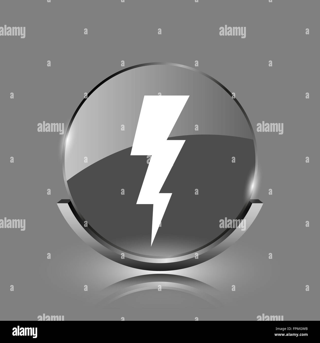 Lightning icon. Shiny glossy internet button on grey background Stock ...