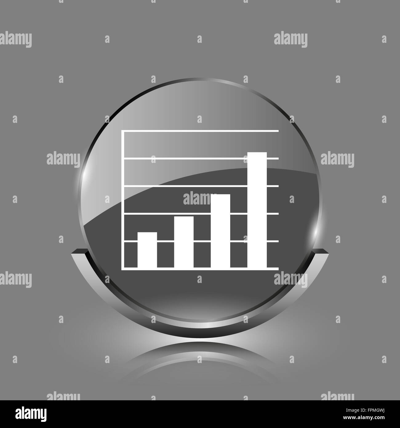 Chart bars icon. Shiny glossy internet button on grey background Stock ...