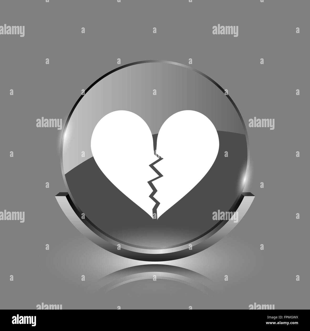Broken heart icon. Shiny glossy internet button on grey background ...