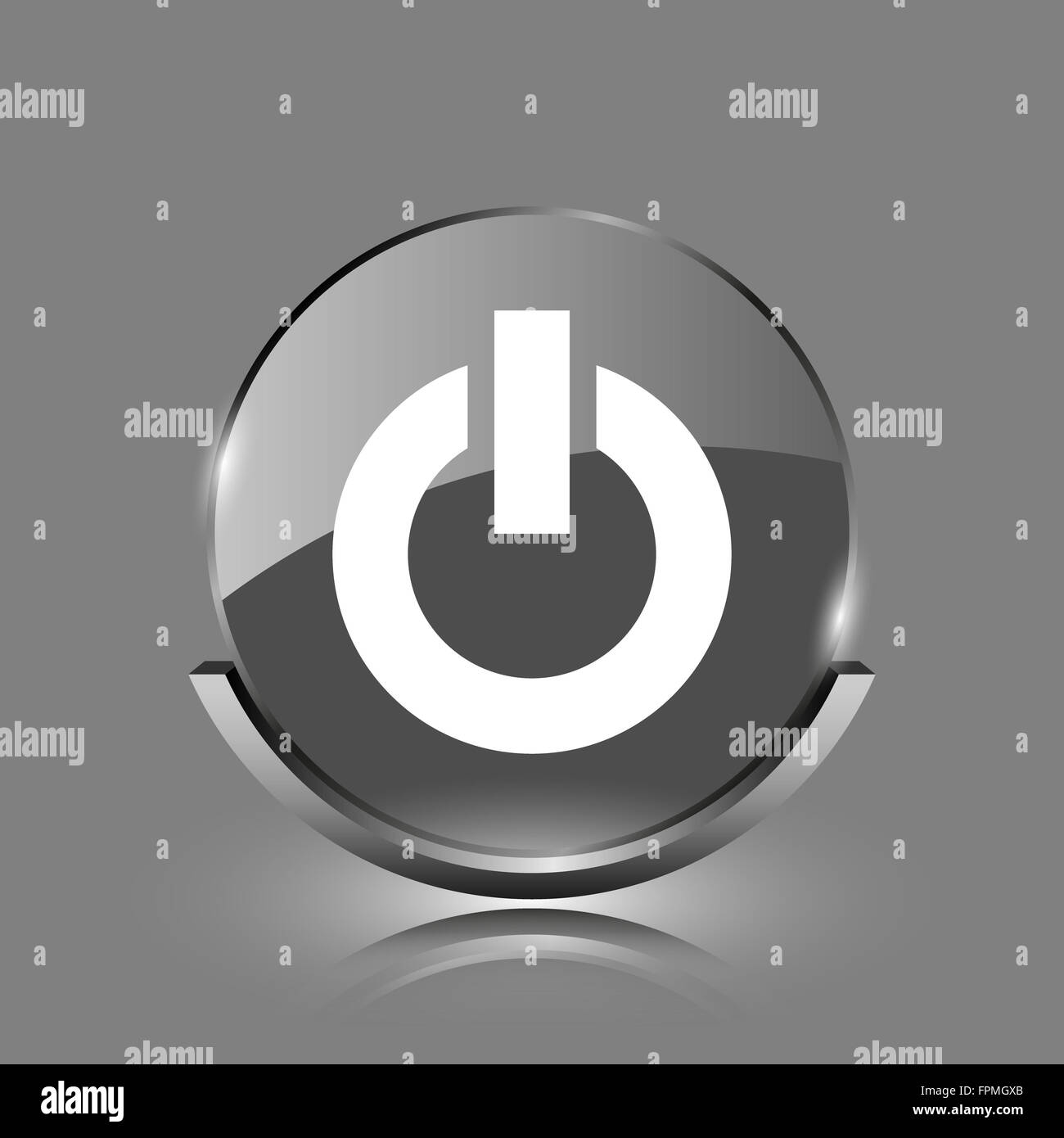 Power button icon. Shiny glossy internet button on grey background ...
