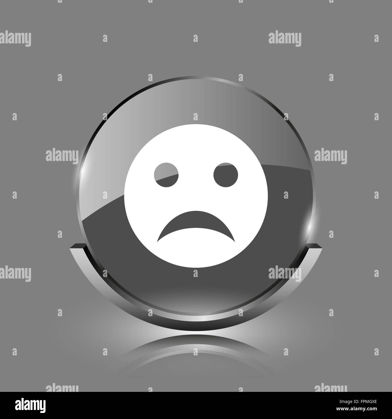 Sad smiley icon. Shiny glossy internet button on grey background Stock ...