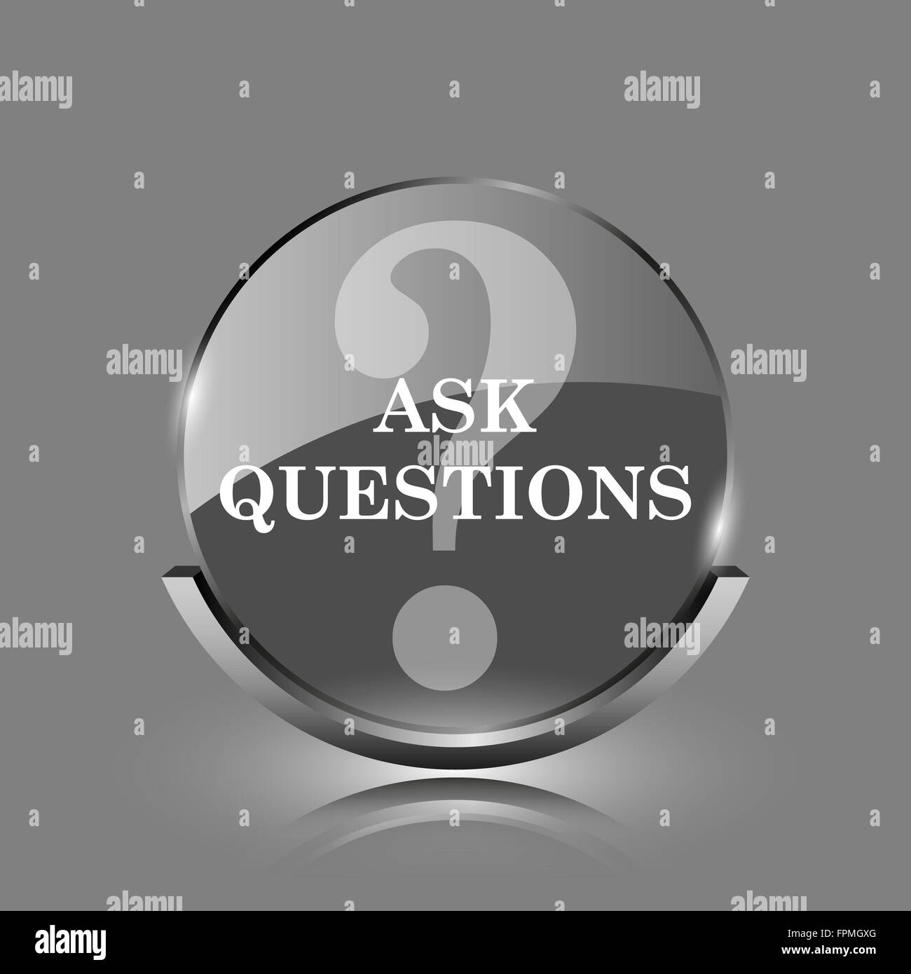 Ask questions icon. Shiny glossy internet button on grey background ...