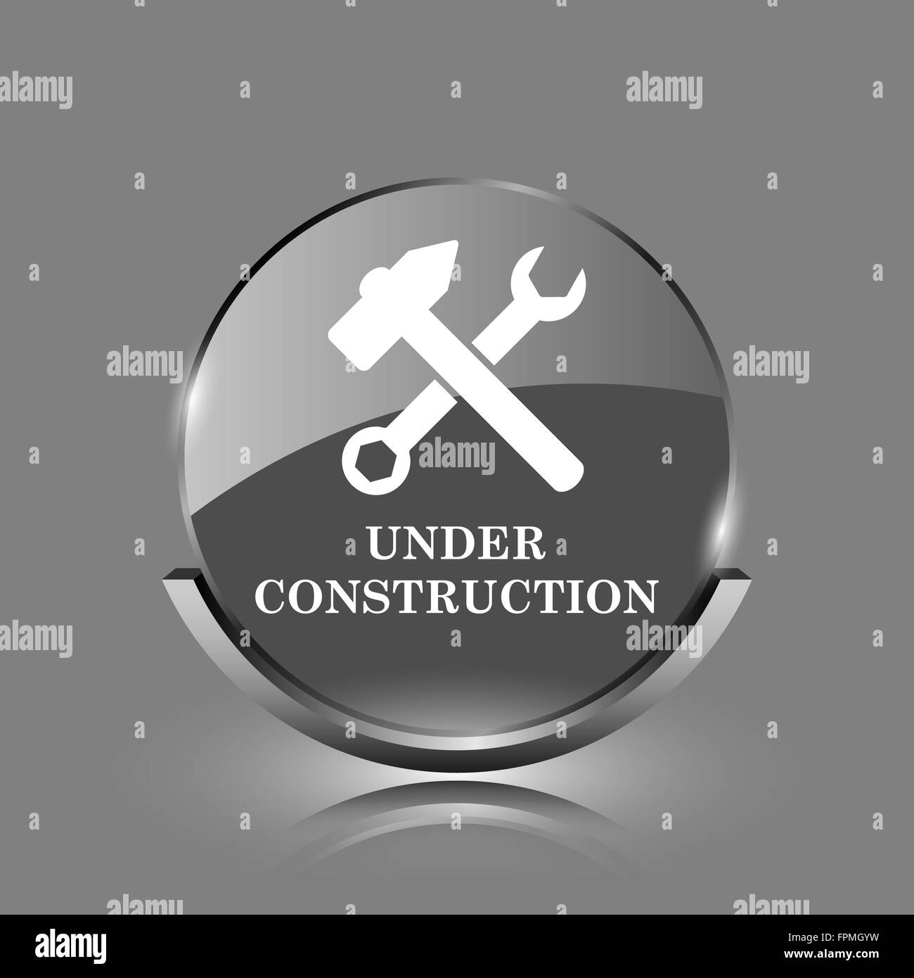 Under construction icon. Shiny glossy internet button on grey ...