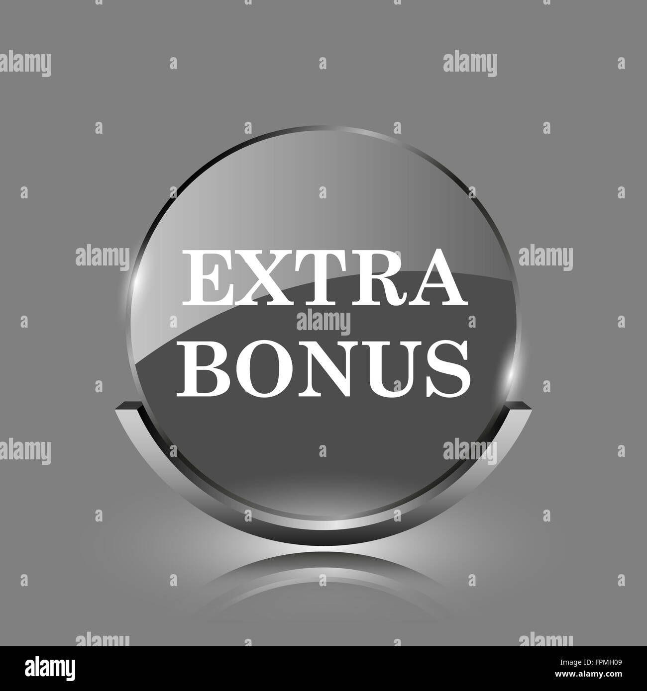 Extra bonus icon. Shiny glossy internet button on grey background Stock ...