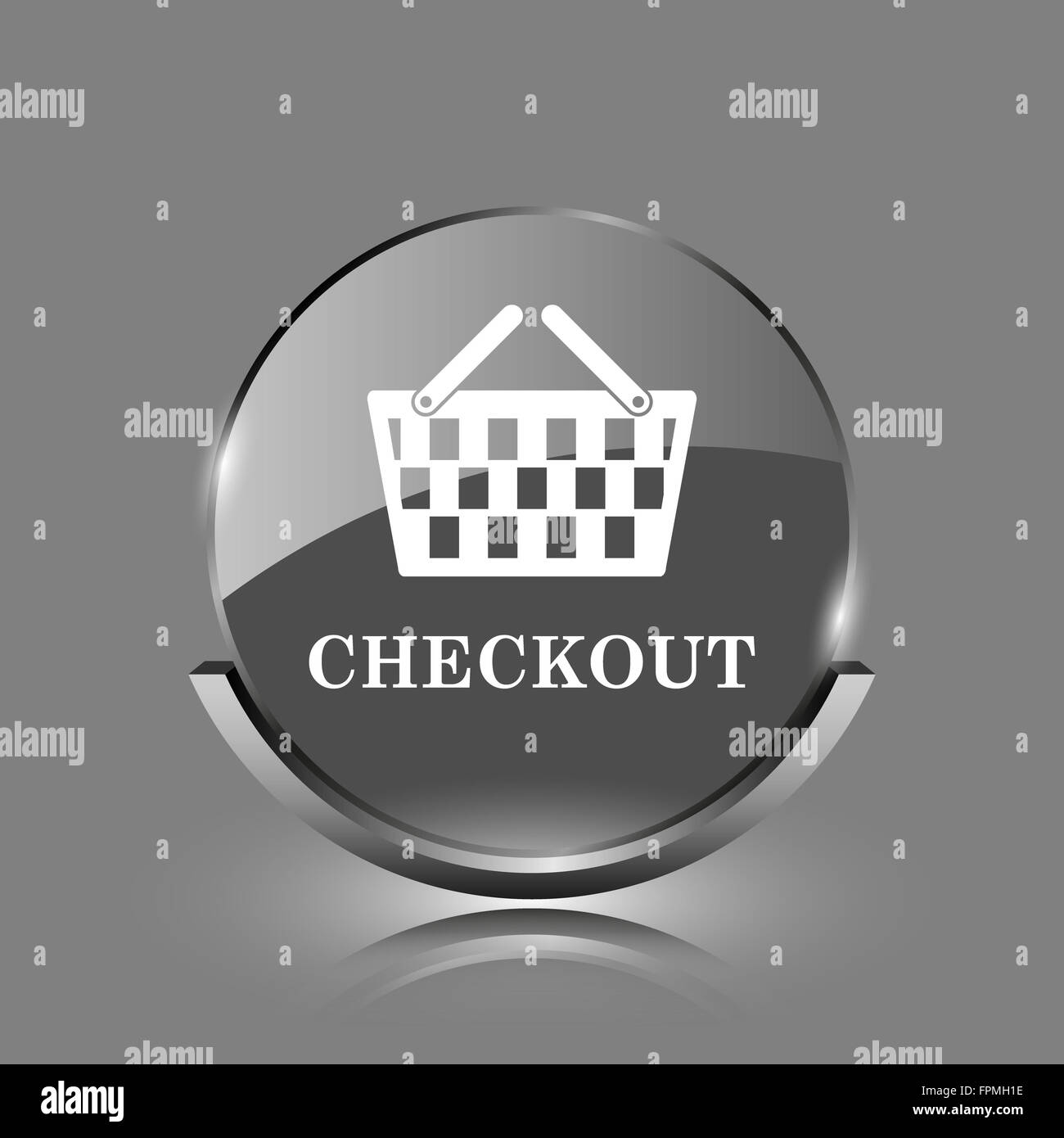 Checkout icon. Shiny glossy internet button on grey background Stock ...