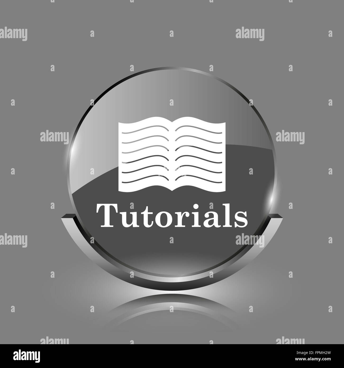 Tutorials icon. Shiny glossy internet button on grey background Stock ...