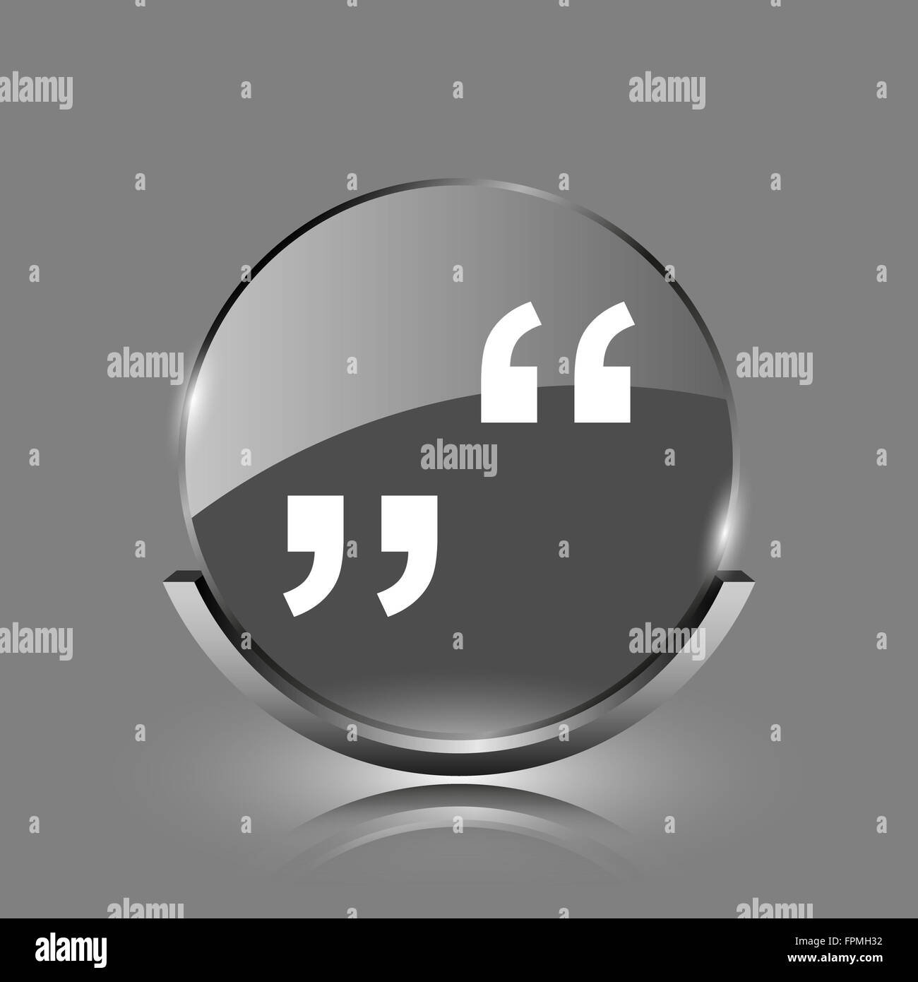 Quotation marks icon. Shiny glossy internet button on grey background ...